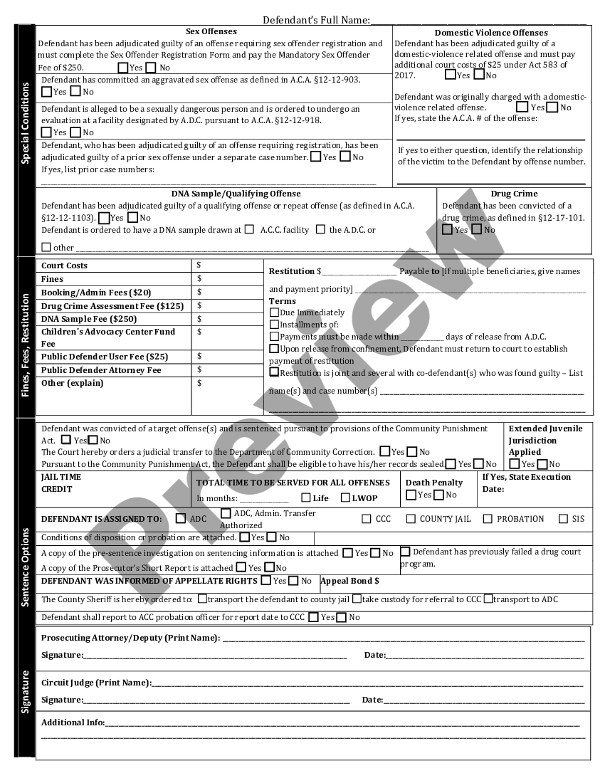 Arkansas Judgment And Commitment Order Judgement And Commitment Order