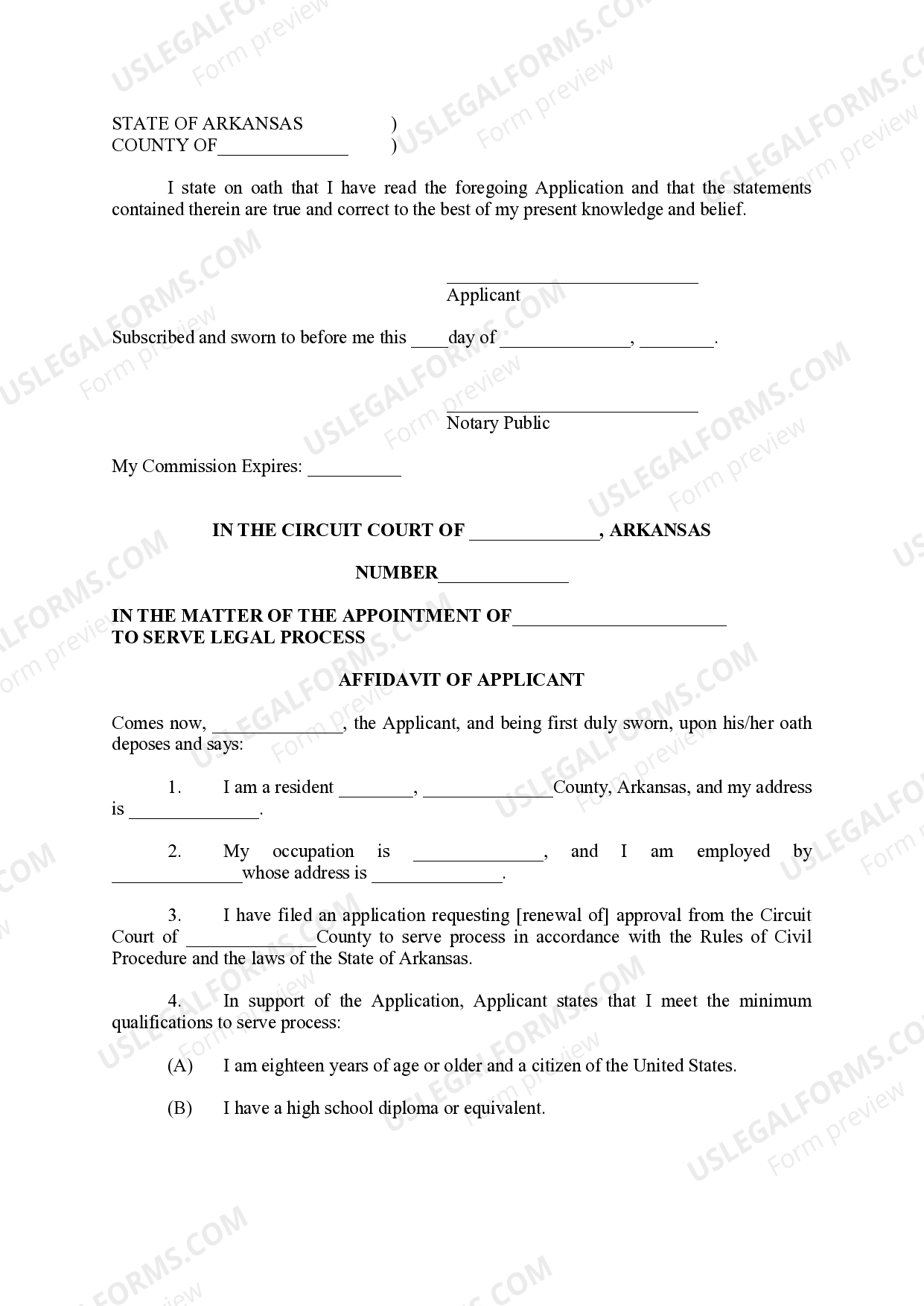 Arkansas Order of Appointment as Process Server - Arkansas Process ...