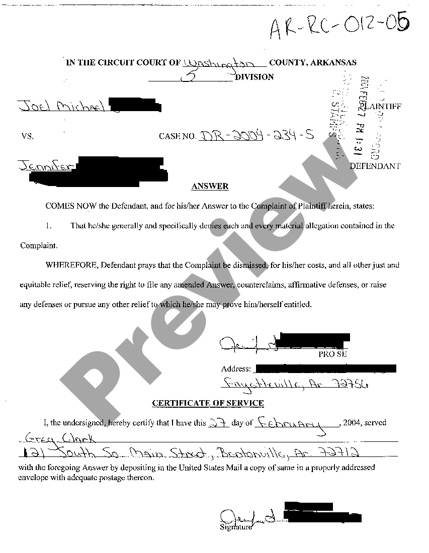 Little Rock Arkansas Answer To Petition For Modification Of Custody Sample Response To Child 
