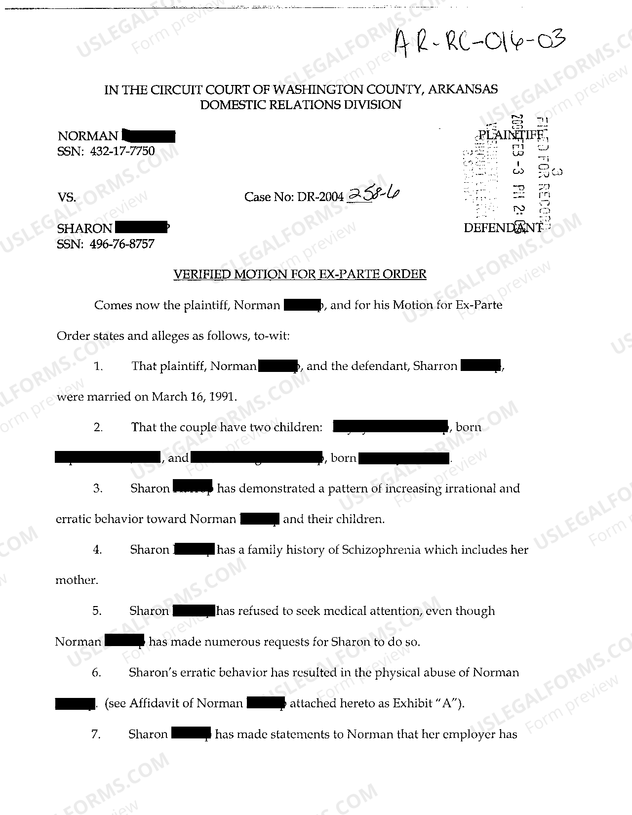 Arkansas Verified Motion For Ex Parte Order - Ex Parte Forms | US Legal ...