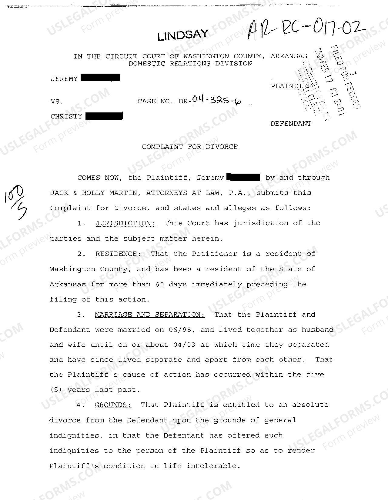 Arkansas Complaint For Divorce with Children - Complaint For Divorce ...