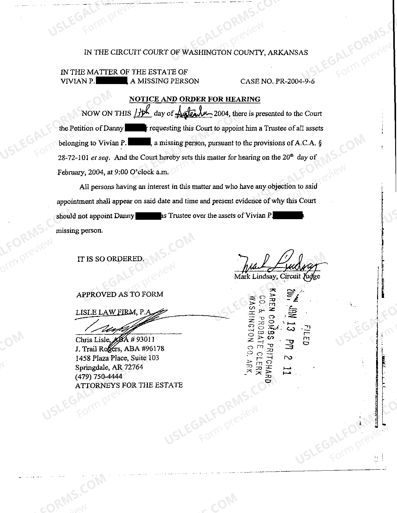 Arkansas Notice of Order For Hearing | US Legal Forms