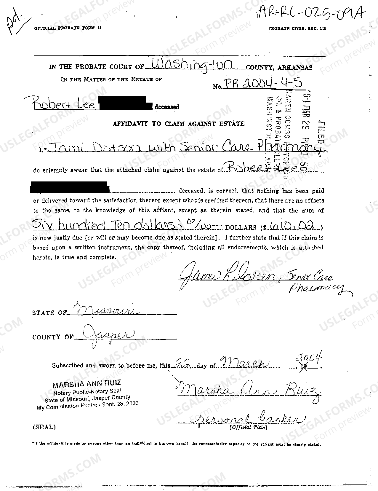 Arkansas Affidavit to Claim Against Estate | US Legal Forms