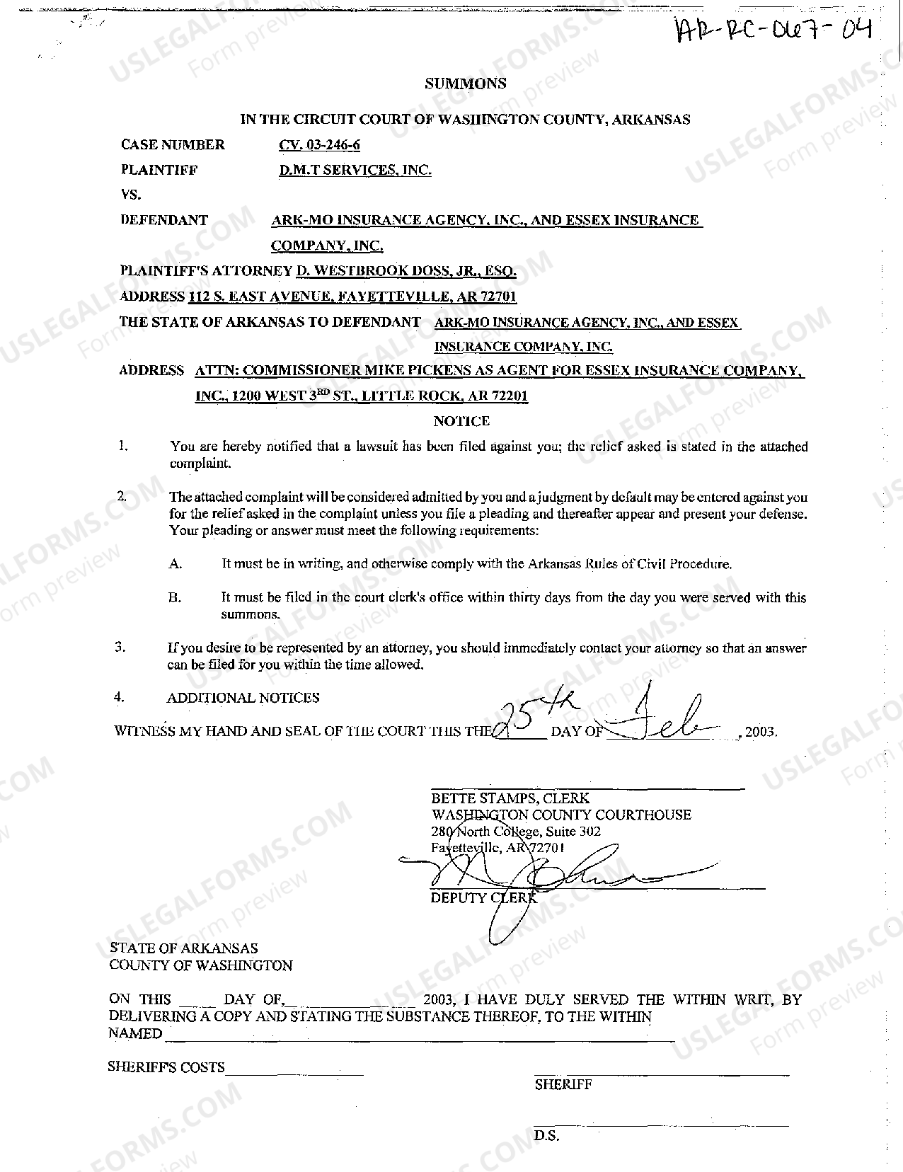 Arkansas Summons | US Legal Forms
