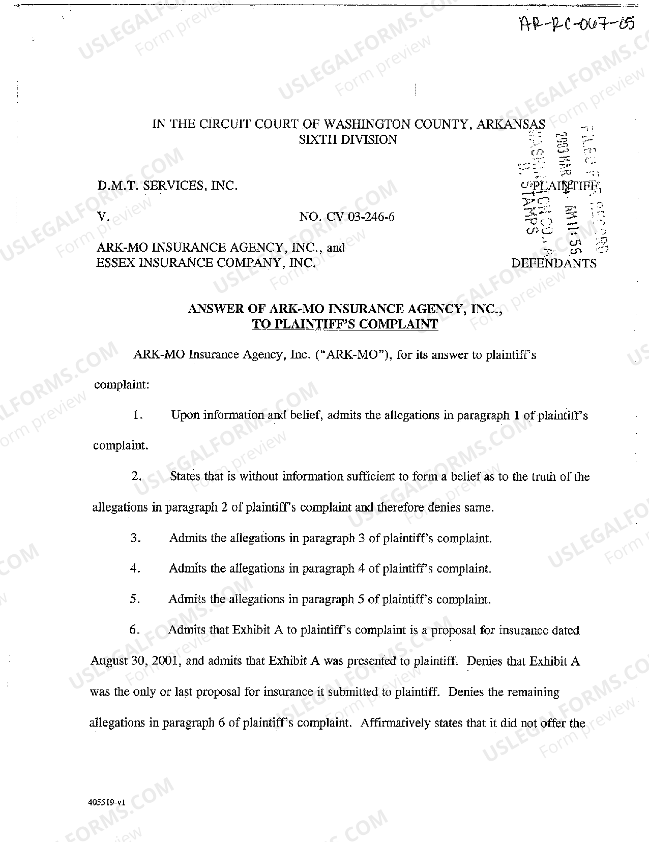Arkansas Answer to Complaint for Breach of Contract and Conversion | US ...