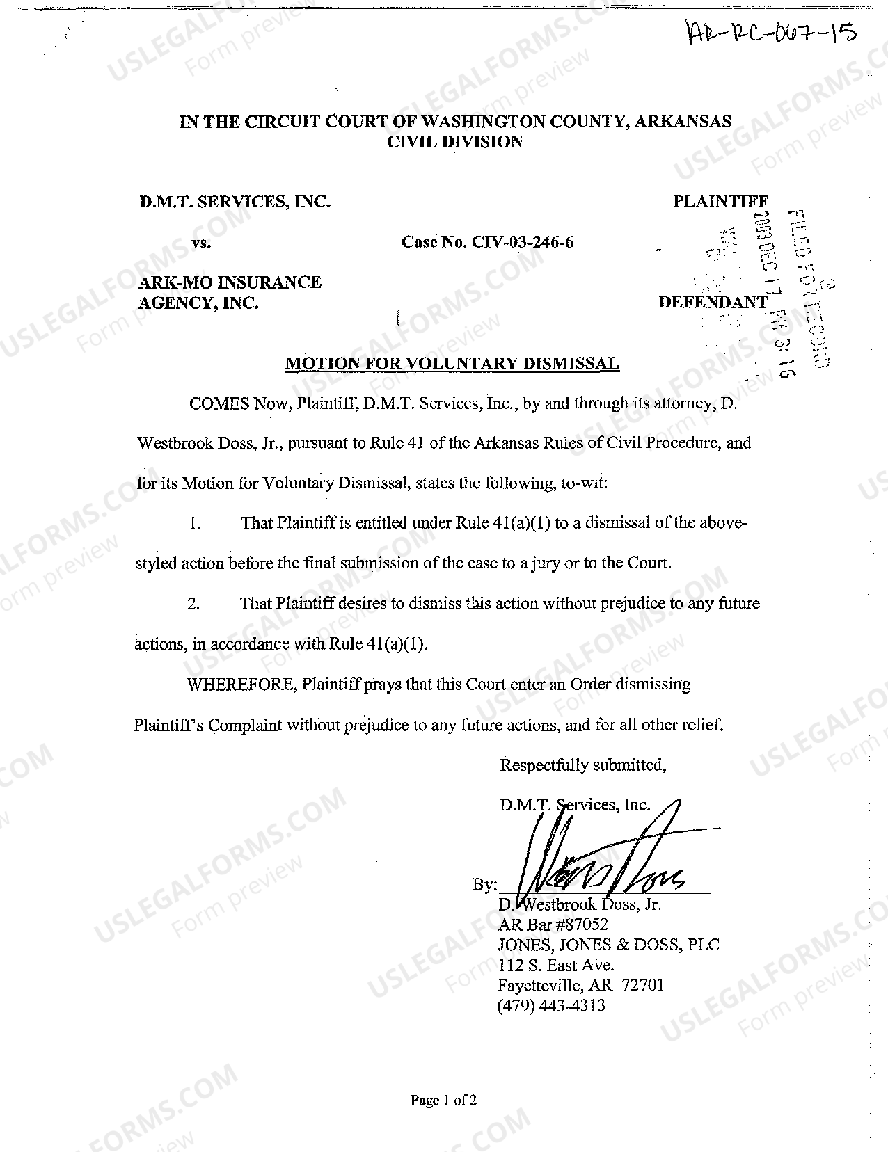 Arkansas Motion for Voluntary Dismissal | US Legal Forms