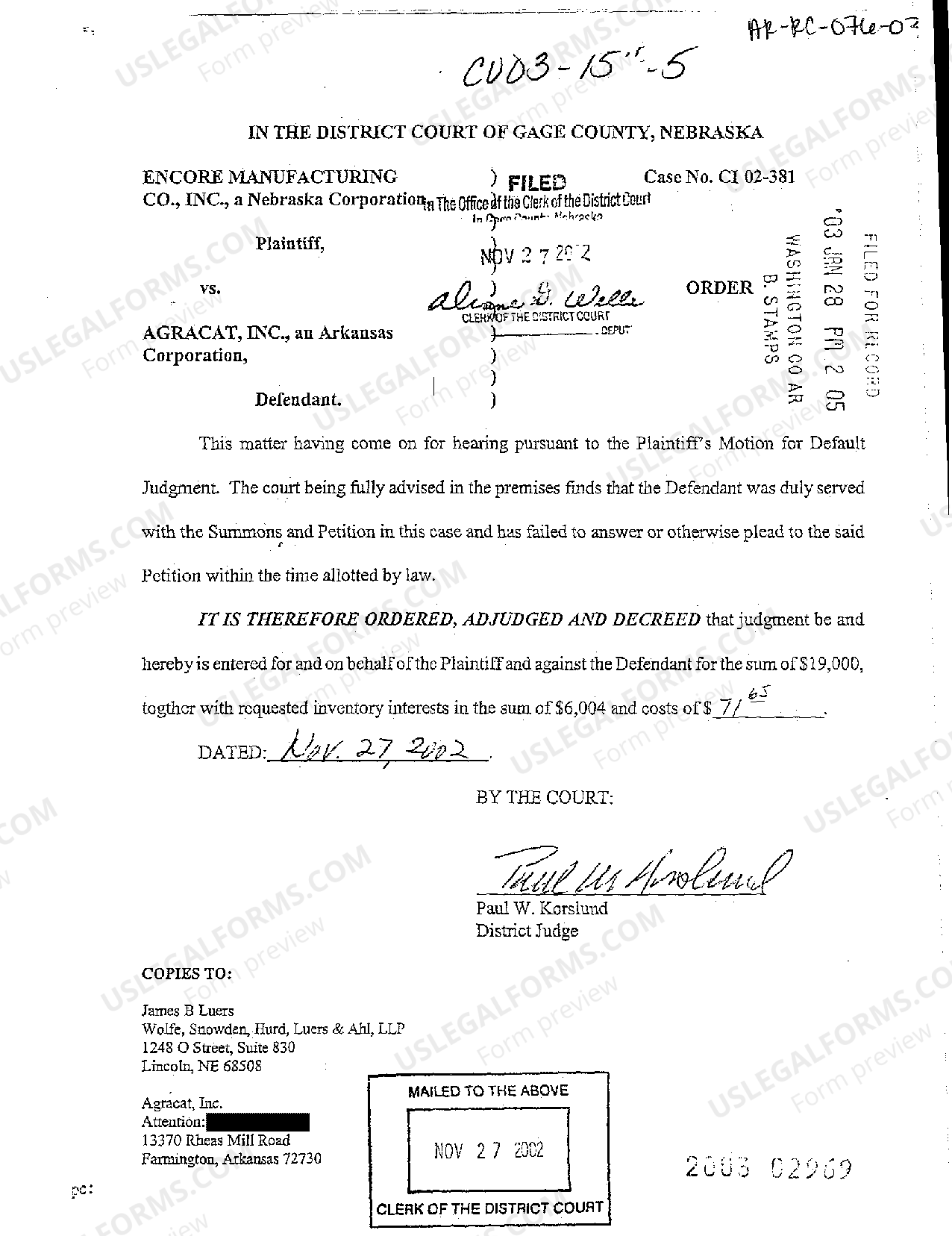 Arkansas Order entering foreign judgment | US Legal Forms