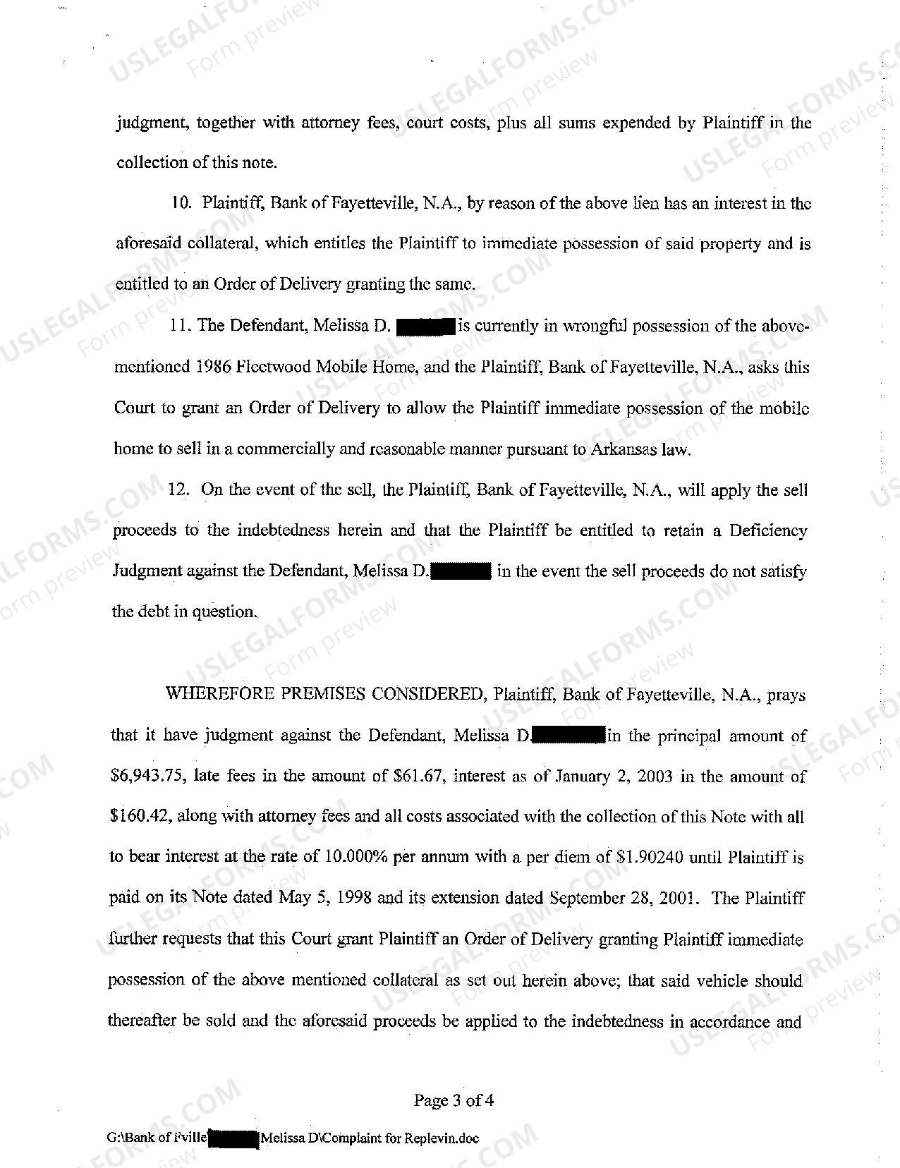 Complaint For Replevin Form | US Legal Forms