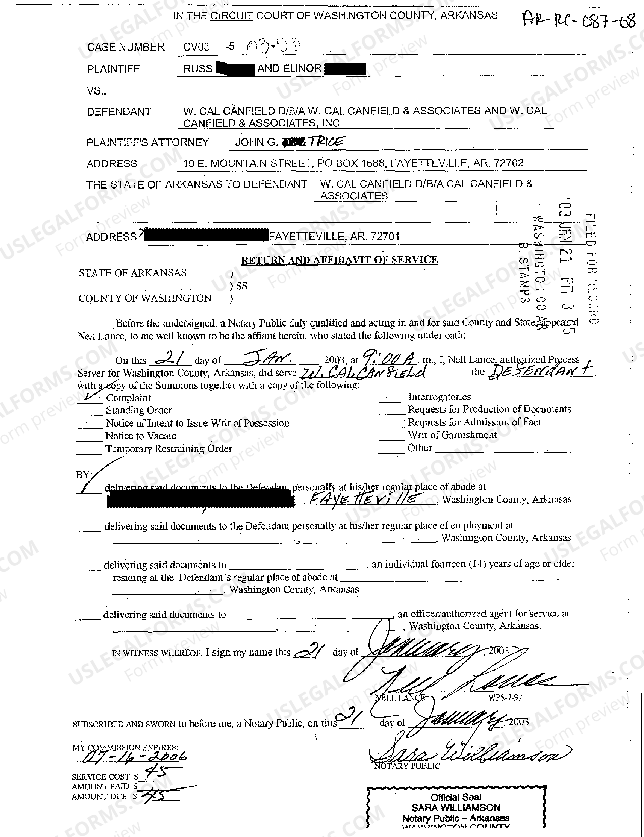 Arkansas Return and Affidavit of Service | US Legal Forms