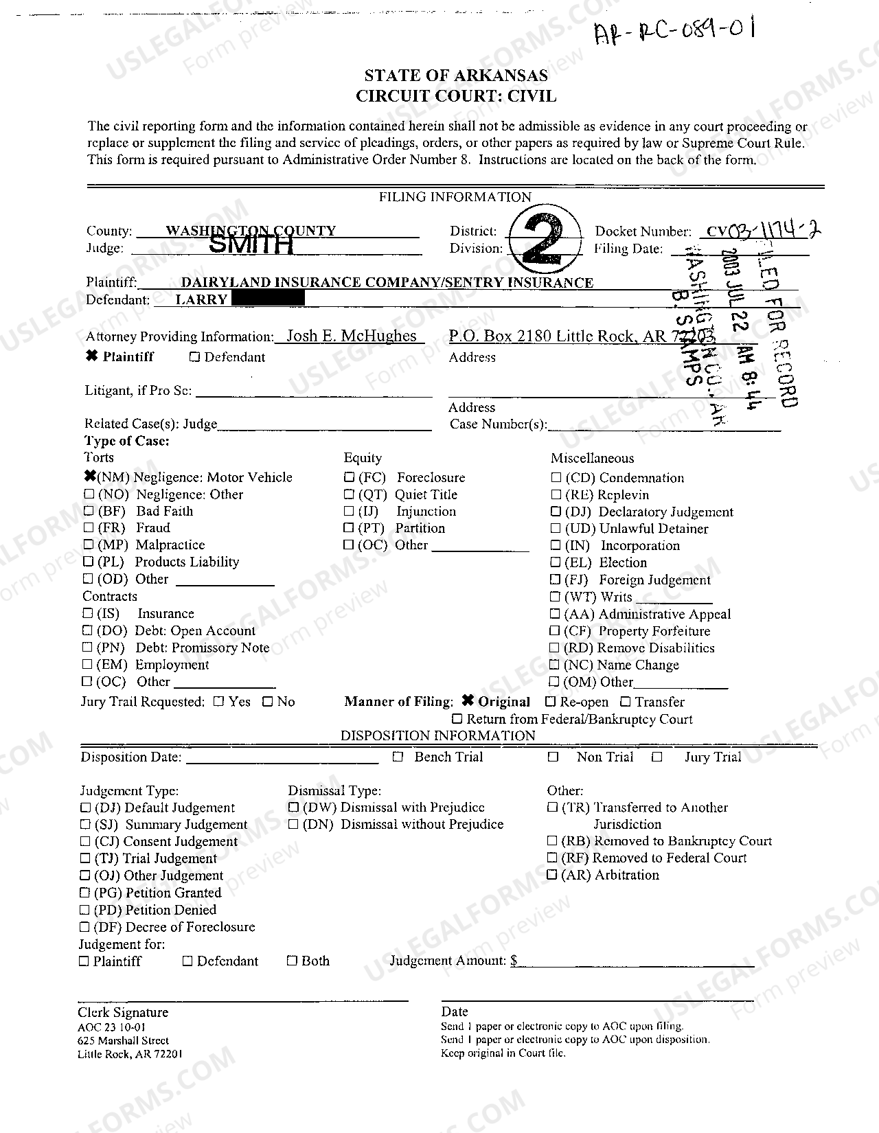 Arkansas Civil Cover Sheet | US Legal Forms
