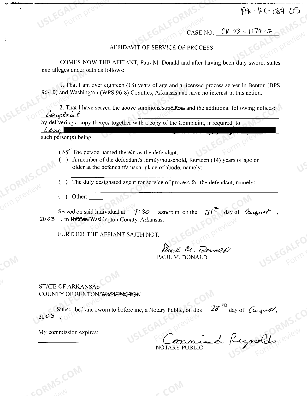 Arkansas Affidavit of Service of Process | US Legal Forms