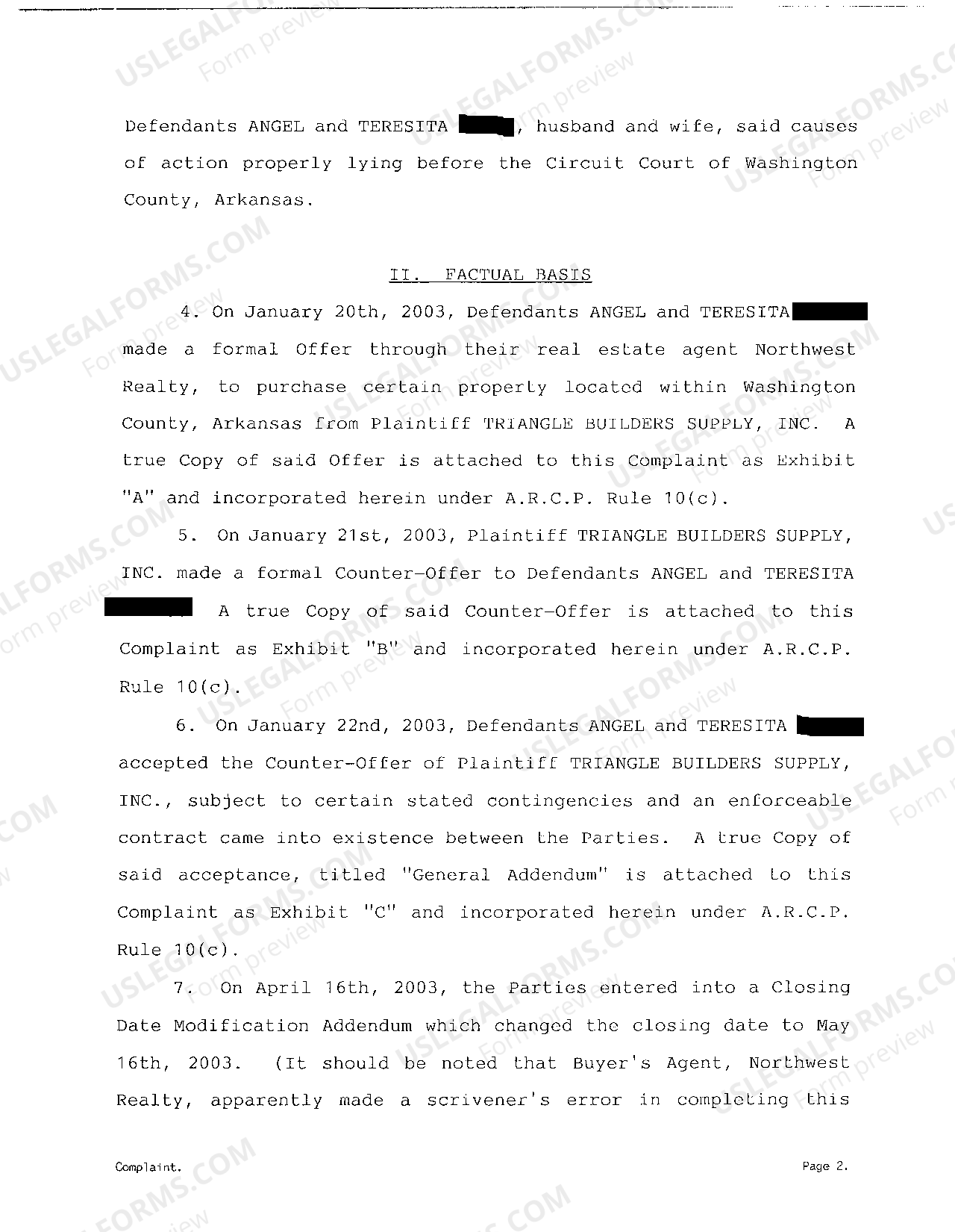 Arkansas Complaint for Declaratory Judgment and Specific Performance ...