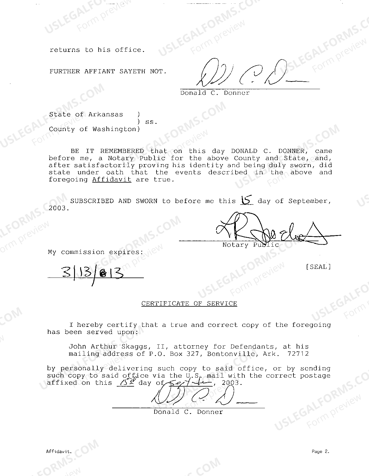 Arkansas Affidavit Regarding Receipt of Answer and Interrogatories | US Legal Forms