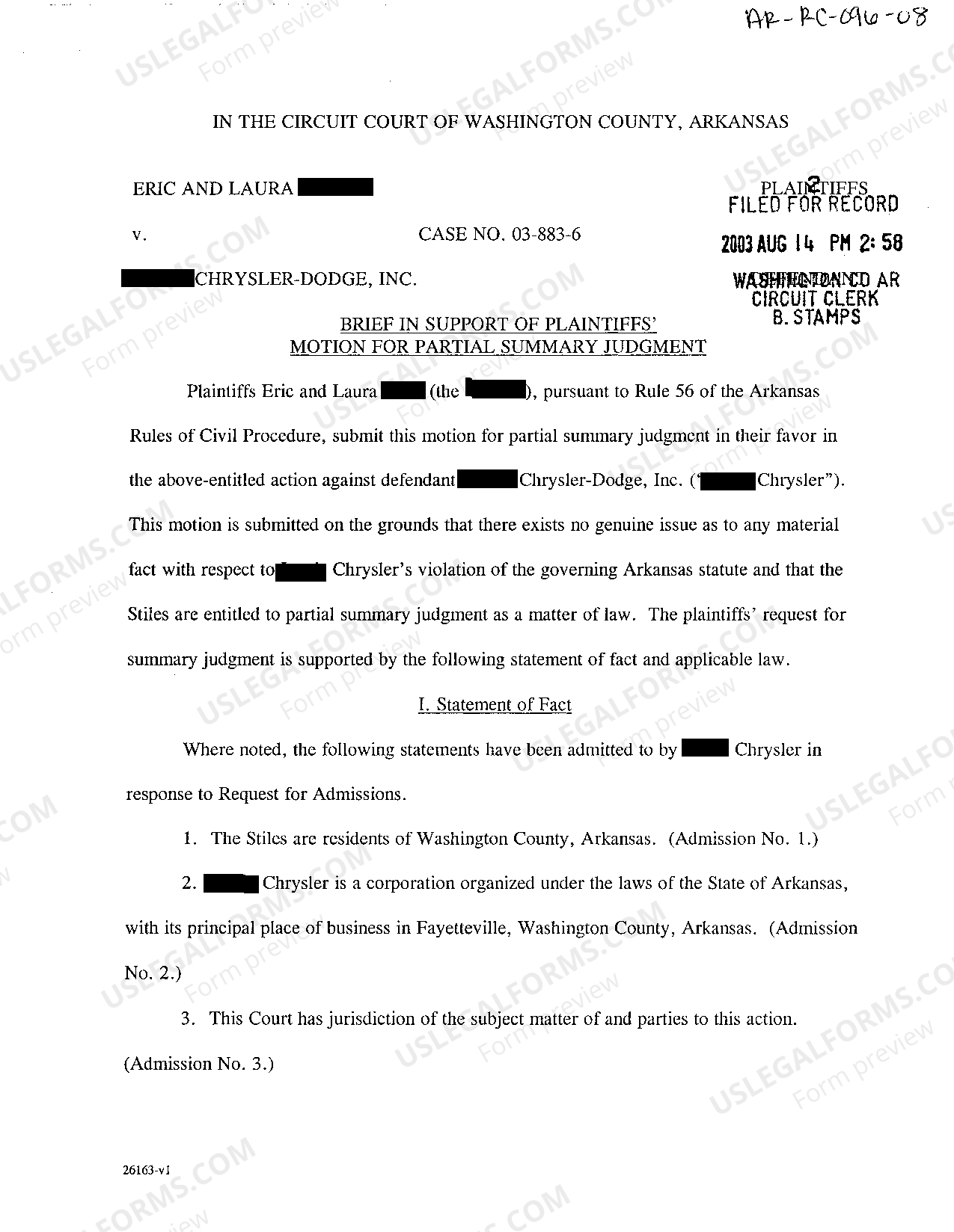 Arkansas Brief in Support of Plaintiffs' Motion for Partial Summary ...