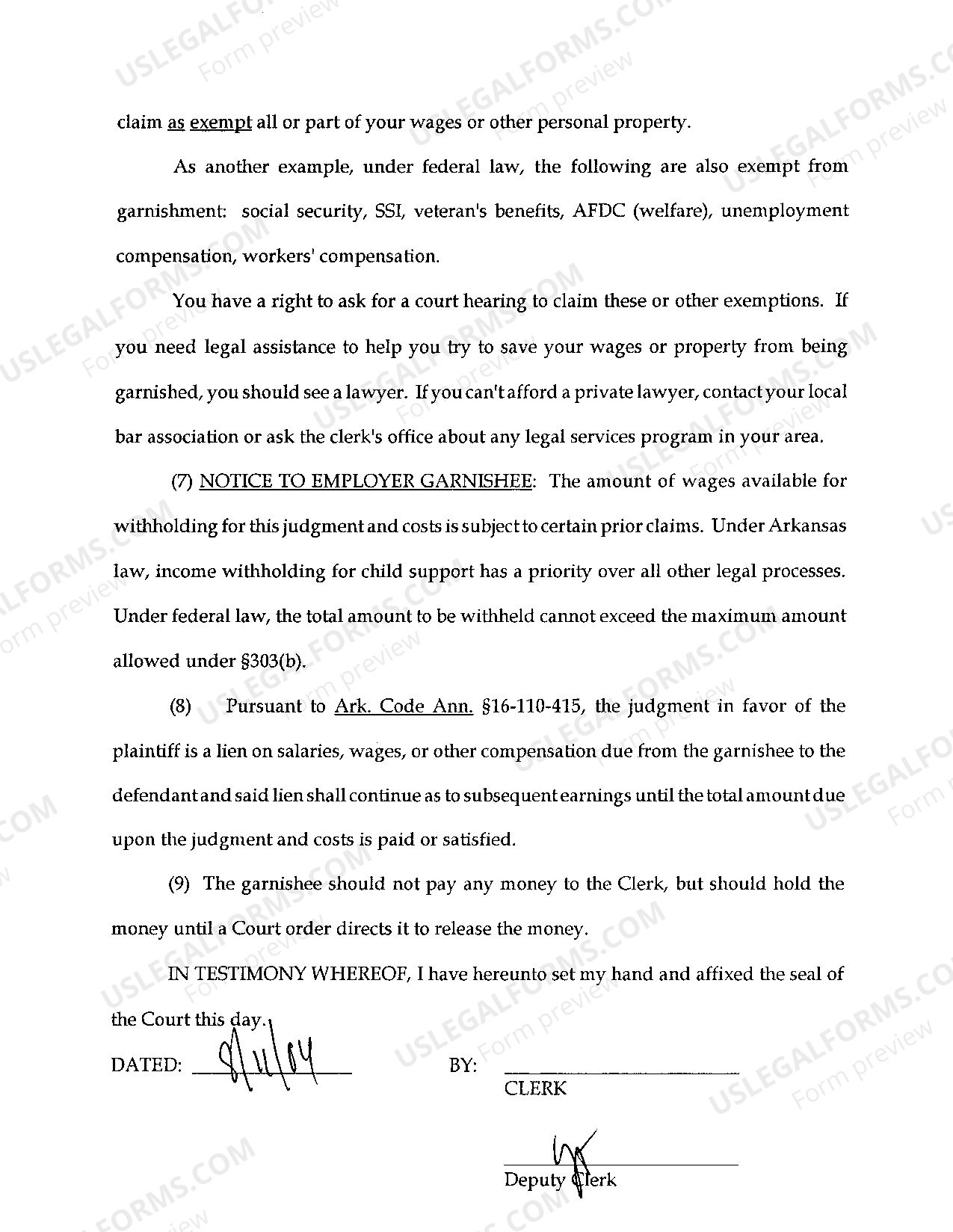 Arkansas Amended Writ of Garnishment | US Legal Forms