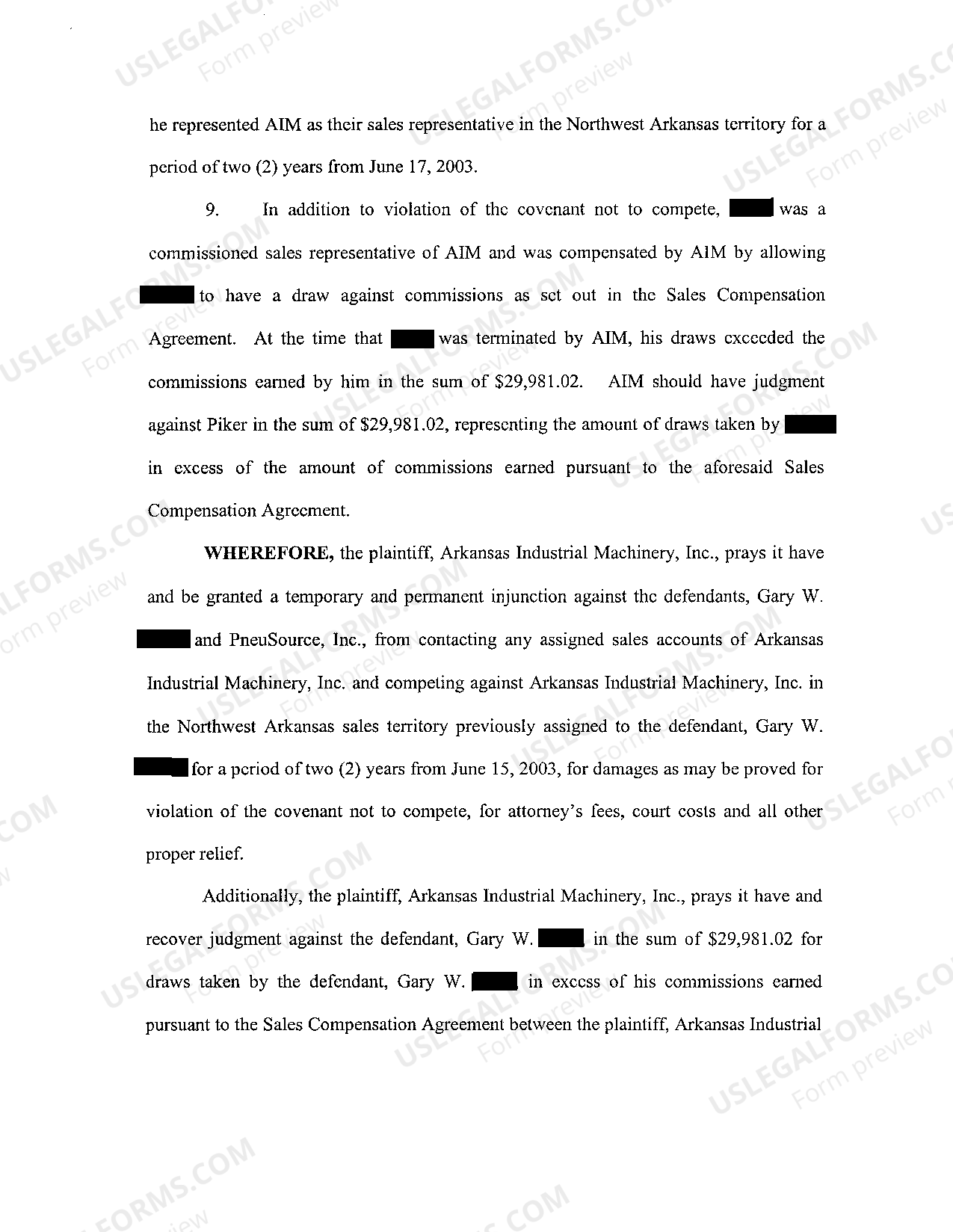 Arkansas Complaint for Injunctive Relief and Damages - Injunctive ...