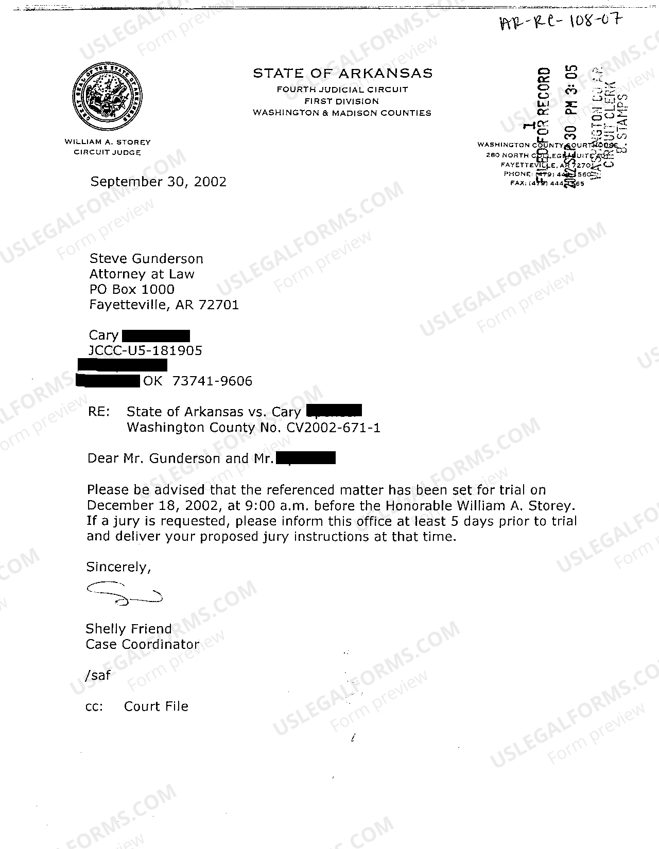 Arkansas Letter setting case for trial | US Legal Forms