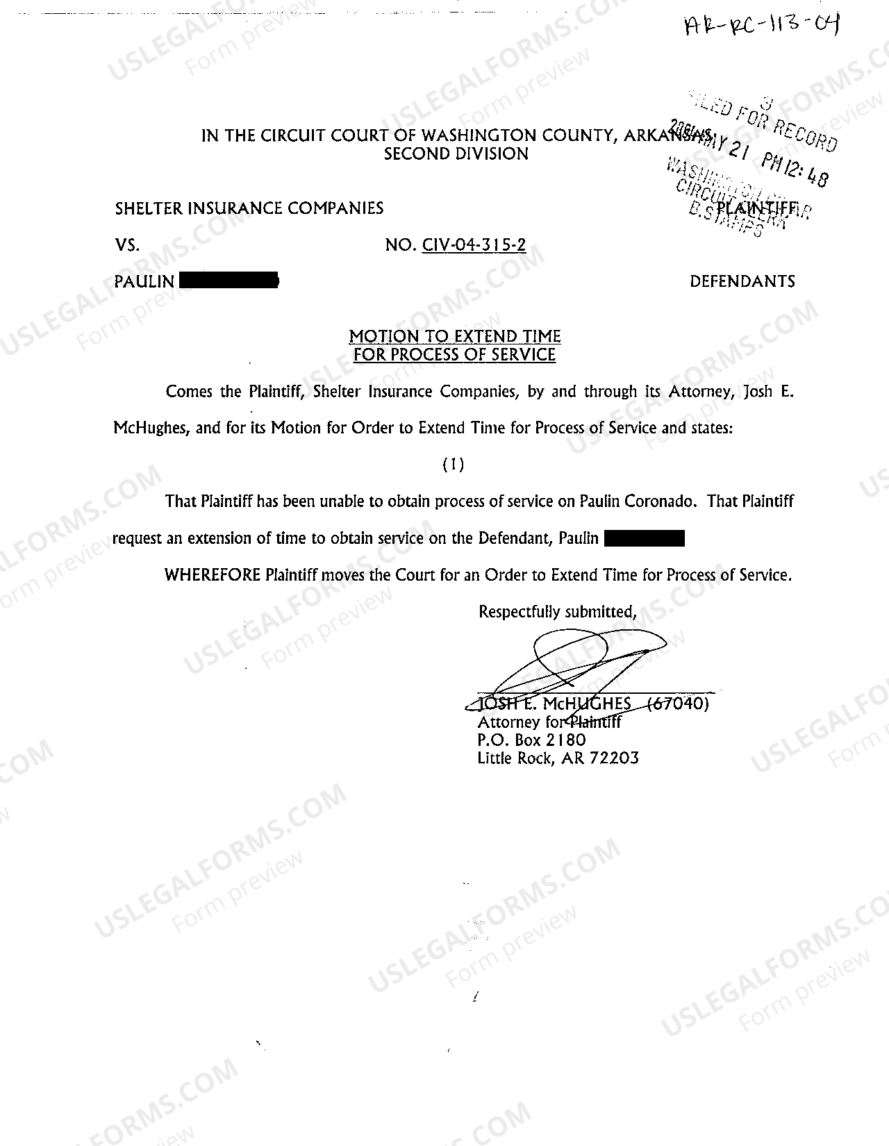 Arkansas Motion to Extend Time of Process of Service | US Legal Forms