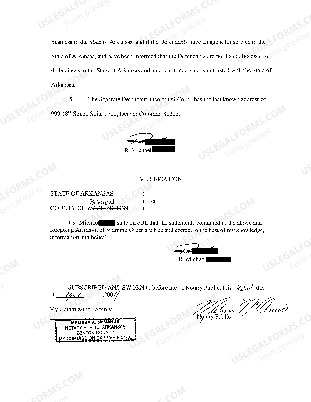 Arkansas Affidavit For Warning Order - Warno Example | US Legal Forms