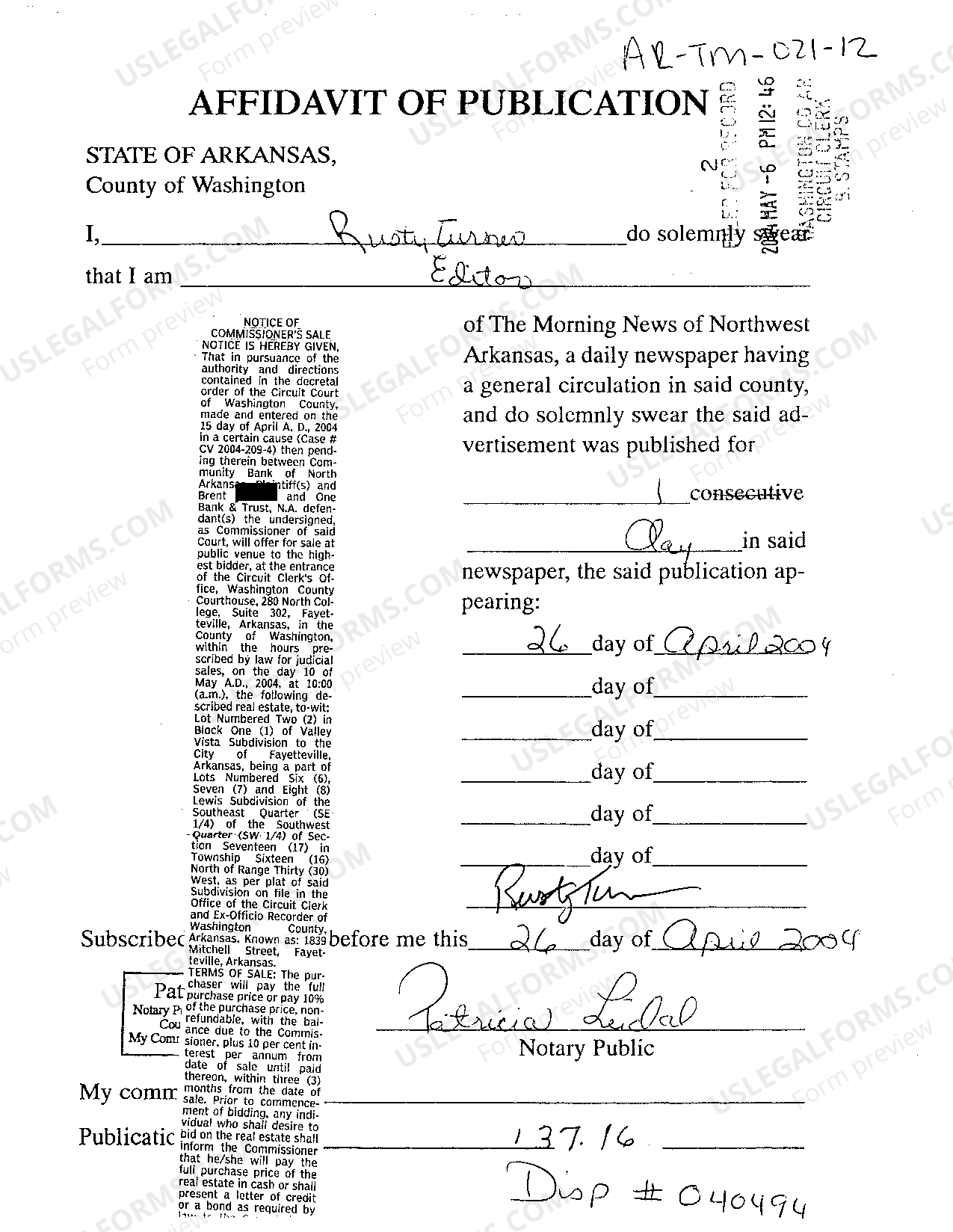 Arkansas Affidavit of Publication | US Legal Forms