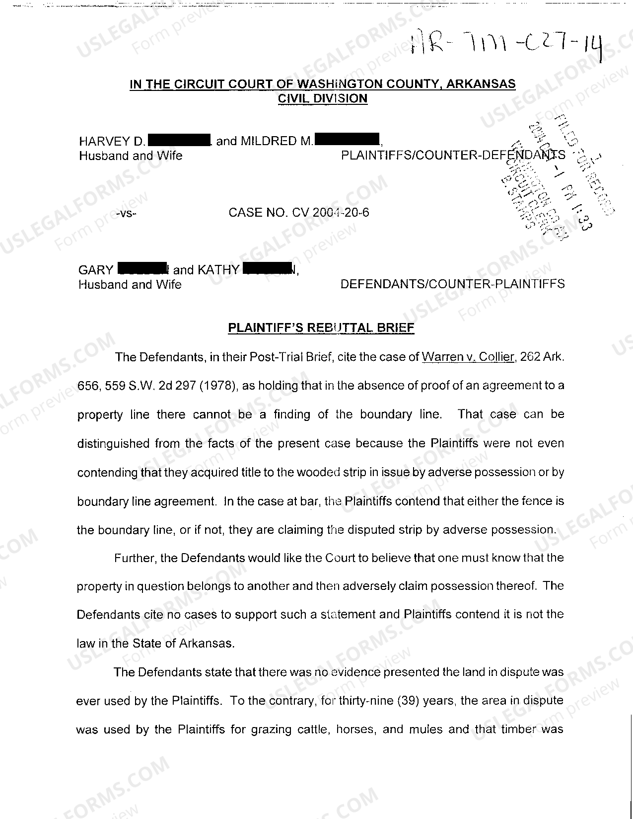 Arkansas Plaintiff's Rebuttal Brief | US Legal Forms