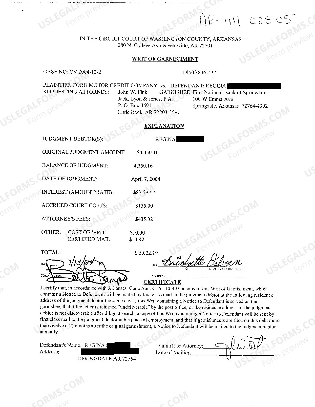 Arkansas Writ of Garnishment | US Legal Forms