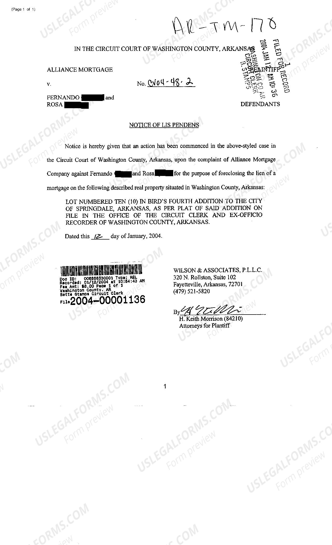 Arkansas Notice of Lis Pendens | US Legal Forms