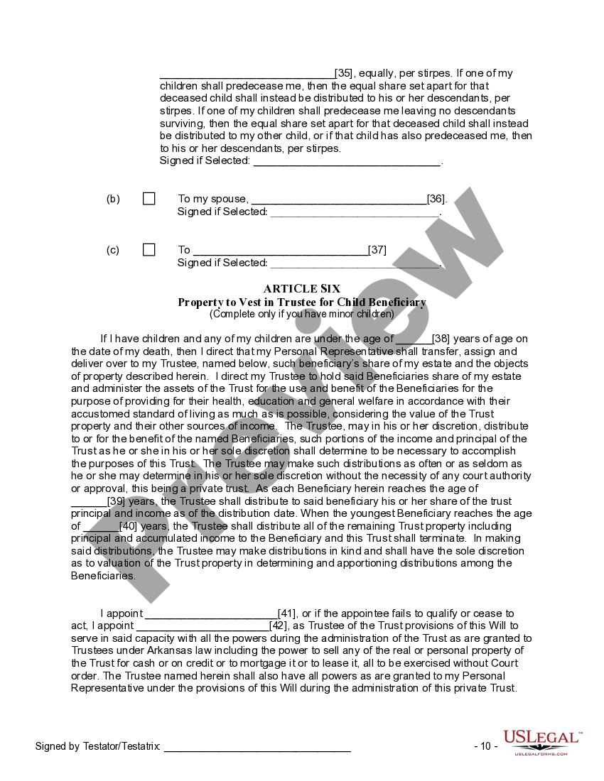 Arkansas Last Will And Testament For Other Persons Last Will Testament US Legal Forms