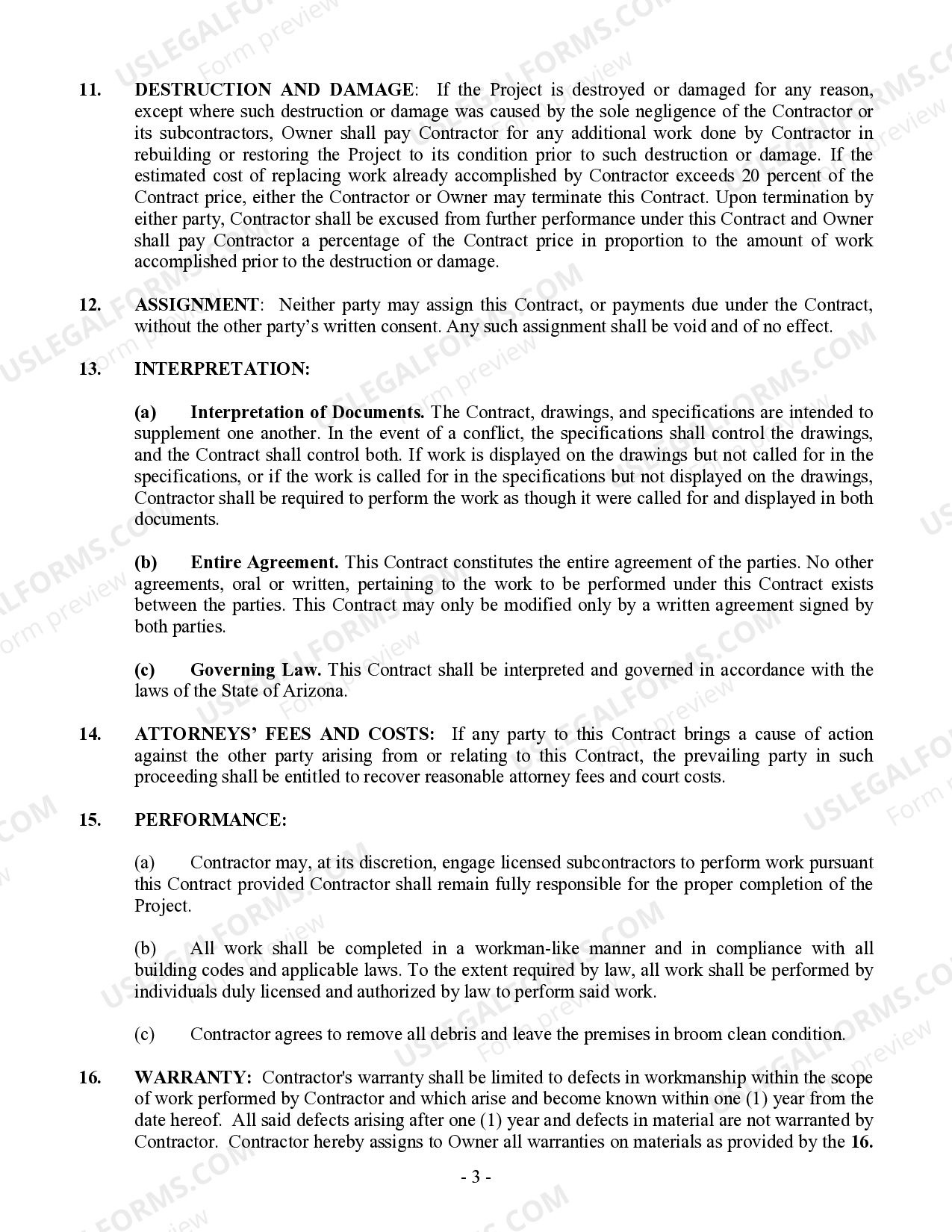 Arizona Construction Contract Cost Plus or Fixed Fee - Construction ...