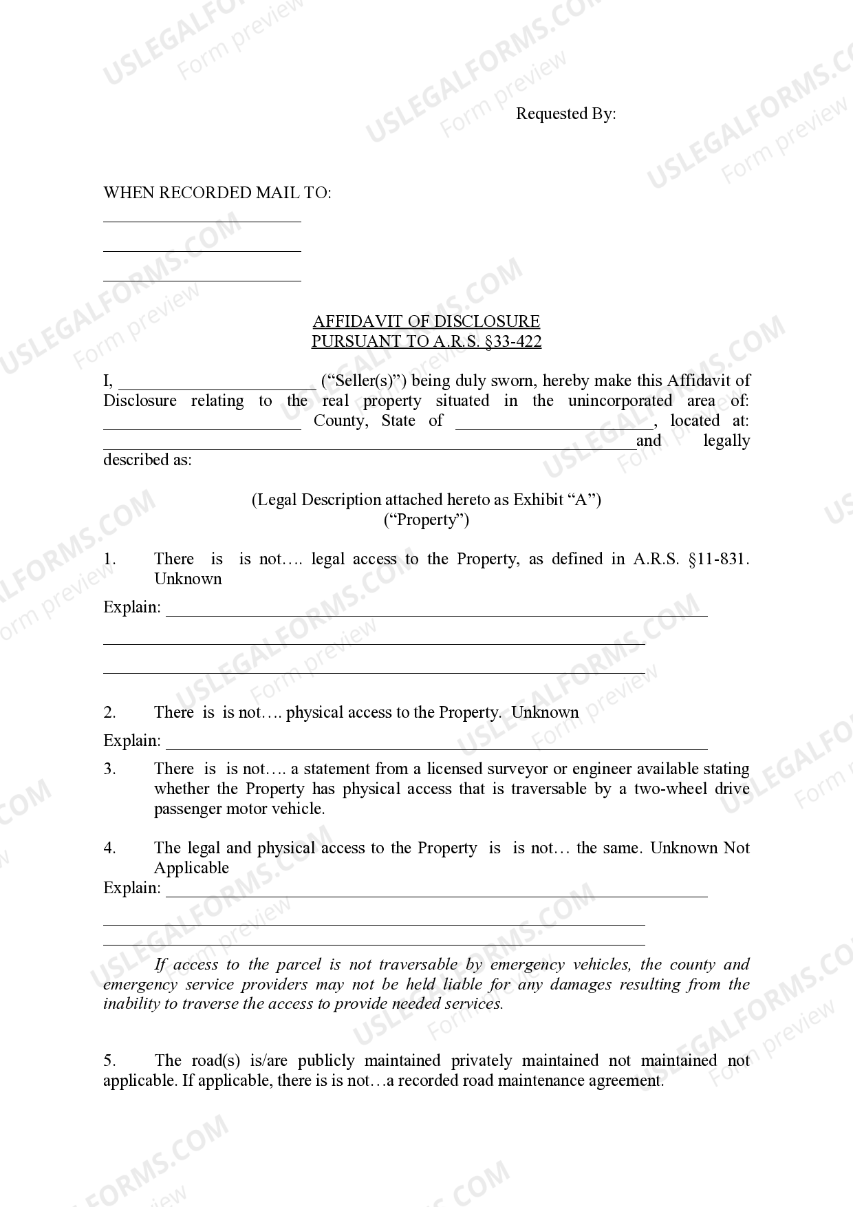Arizona Affidavit of Disclosure - Affidavit Of Disclosure | US Legal Forms