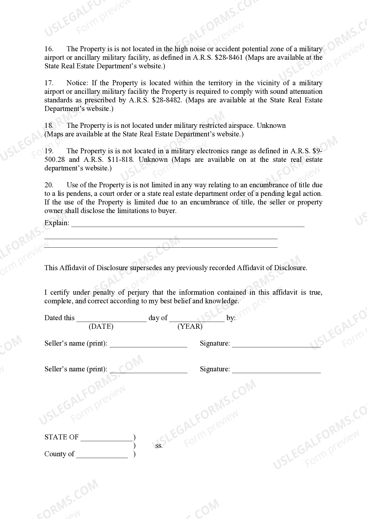 Arizona Affidavit of Disclosure - Affidavit Of Disclosure | US Legal Forms