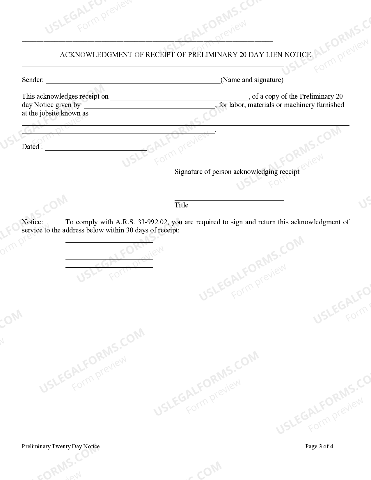 Arizona Preliminary 20-Day Notice - Mechanic Liens - Arizona Liens Az ...