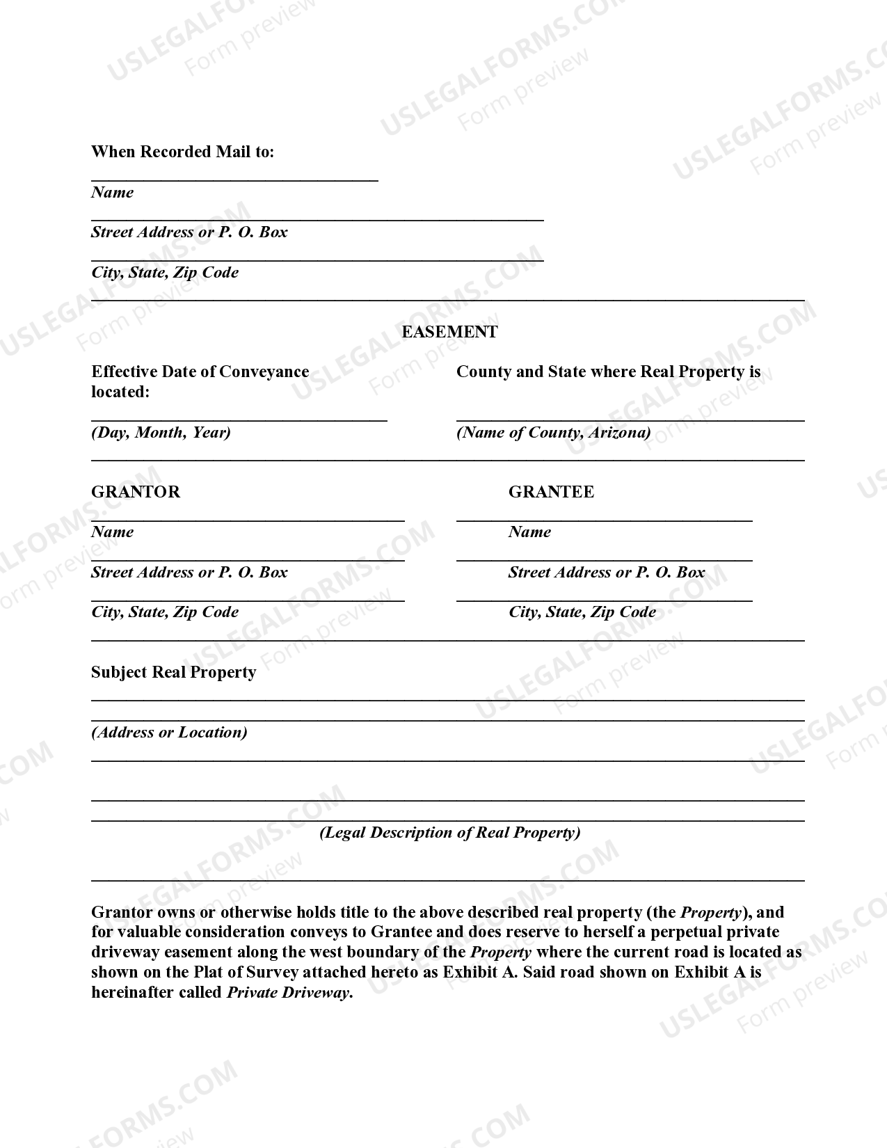 Arizona Easement for Ingress and Egress over Private Driveway - Ingress ...