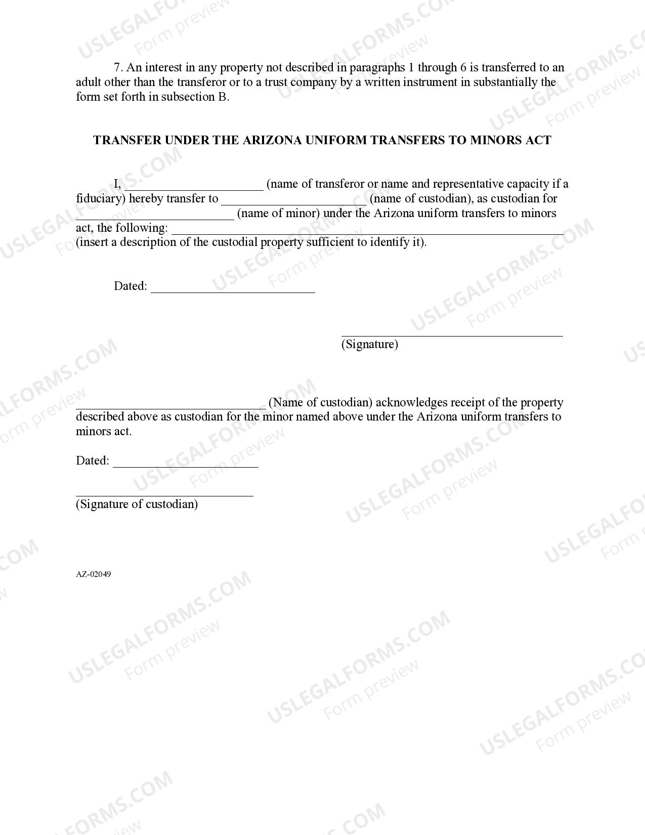 Arizona Manner of Creating Custodial Property - Utma Age Of Majority ...