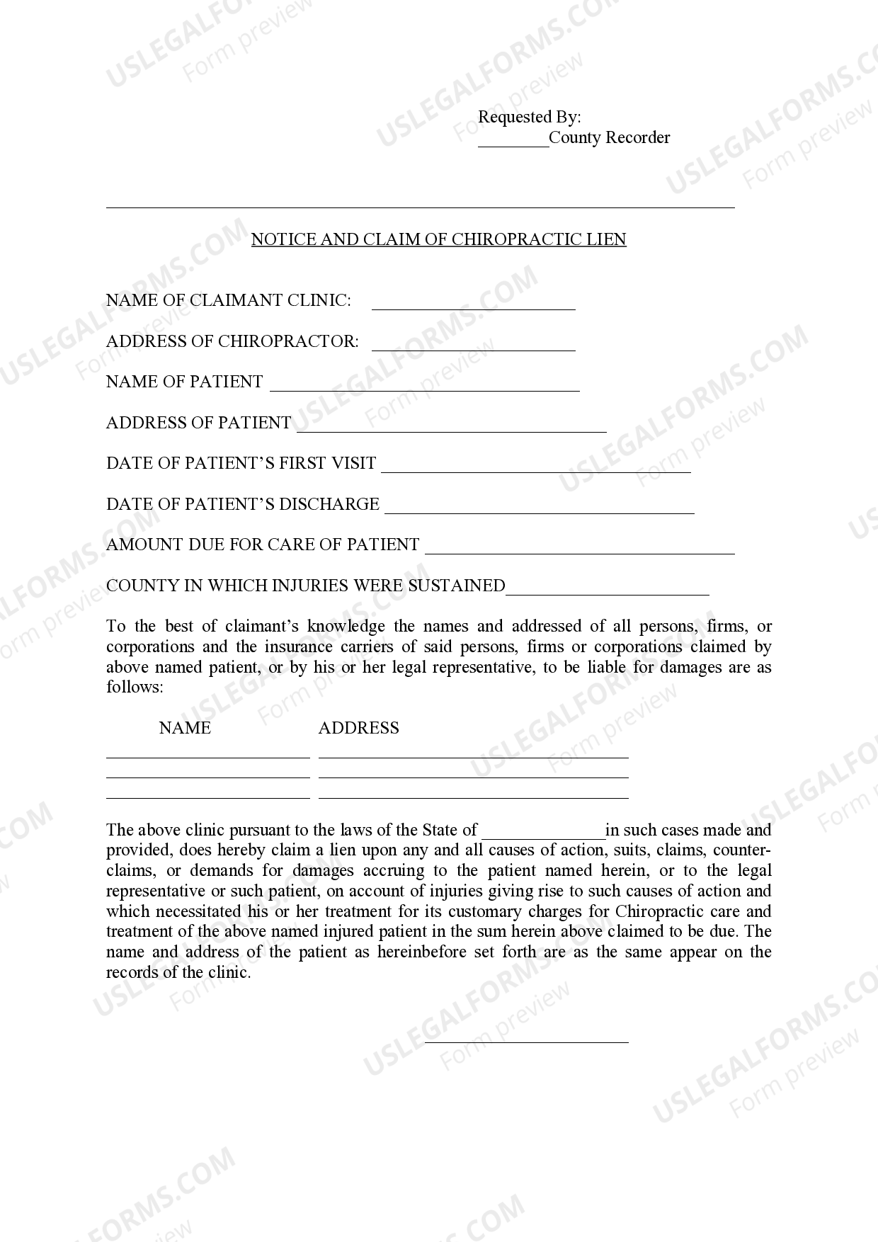 Notice Of Claim Of Lien For Medical Services | US Legal Forms
