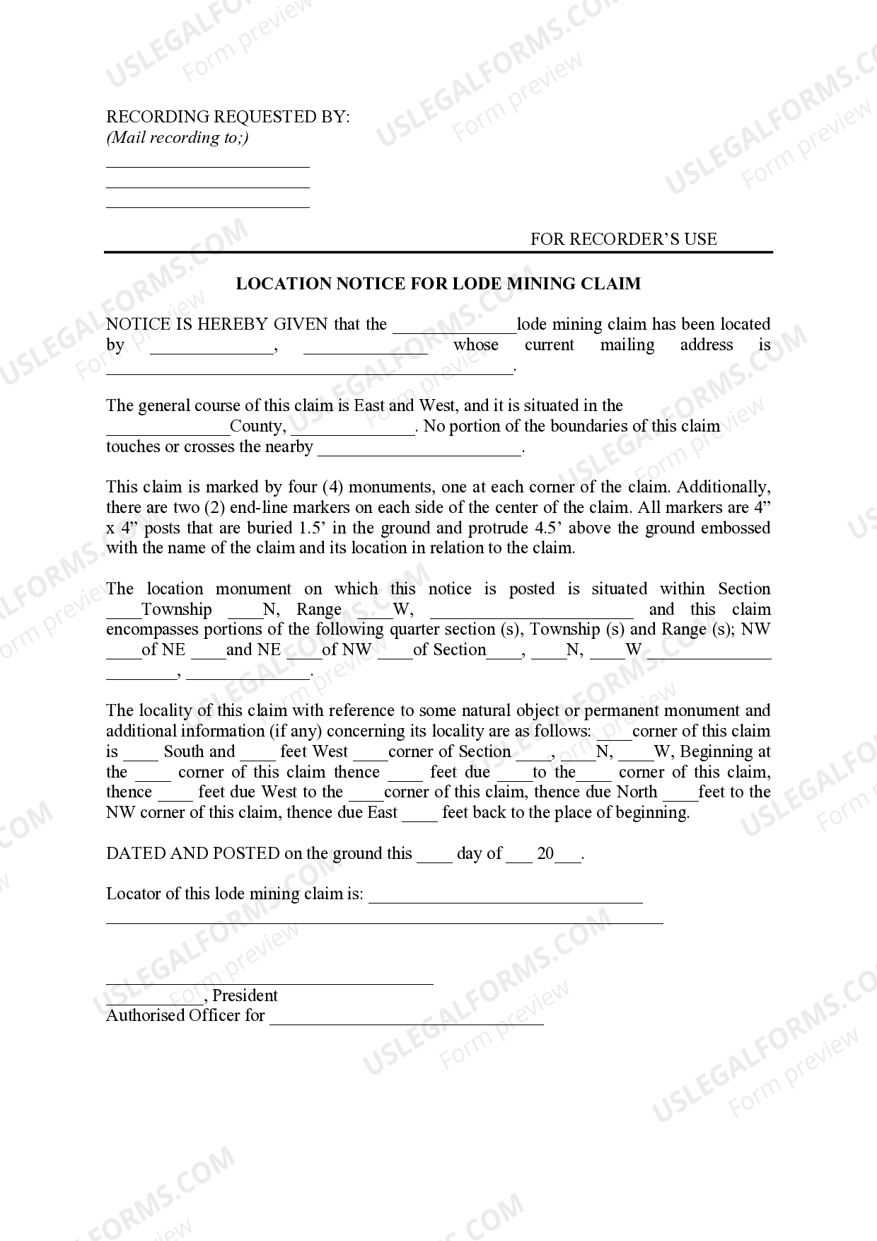 Arizona Location Notice for Lode Mining Claim | US Legal Forms