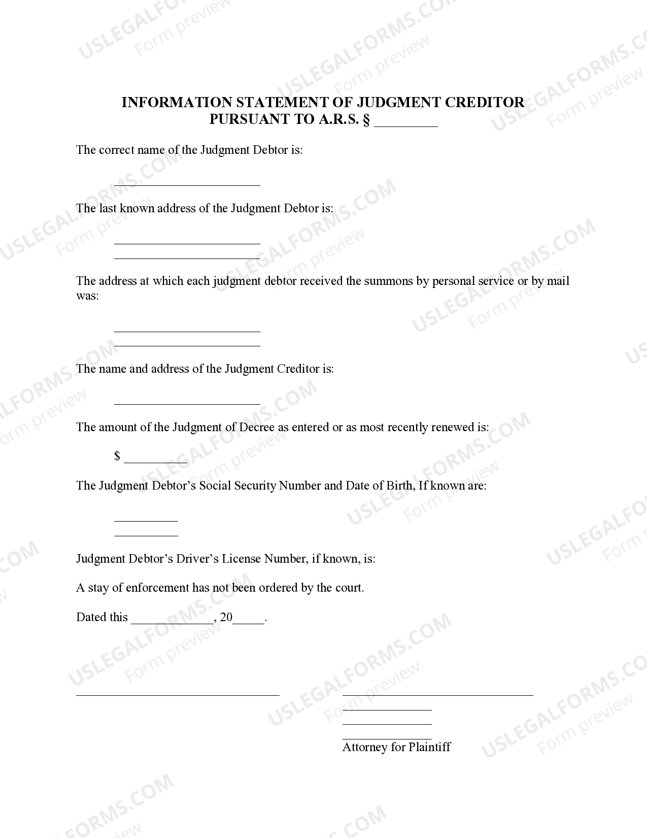 Arizona Judgment Renewal Affidavit | US Legal Forms