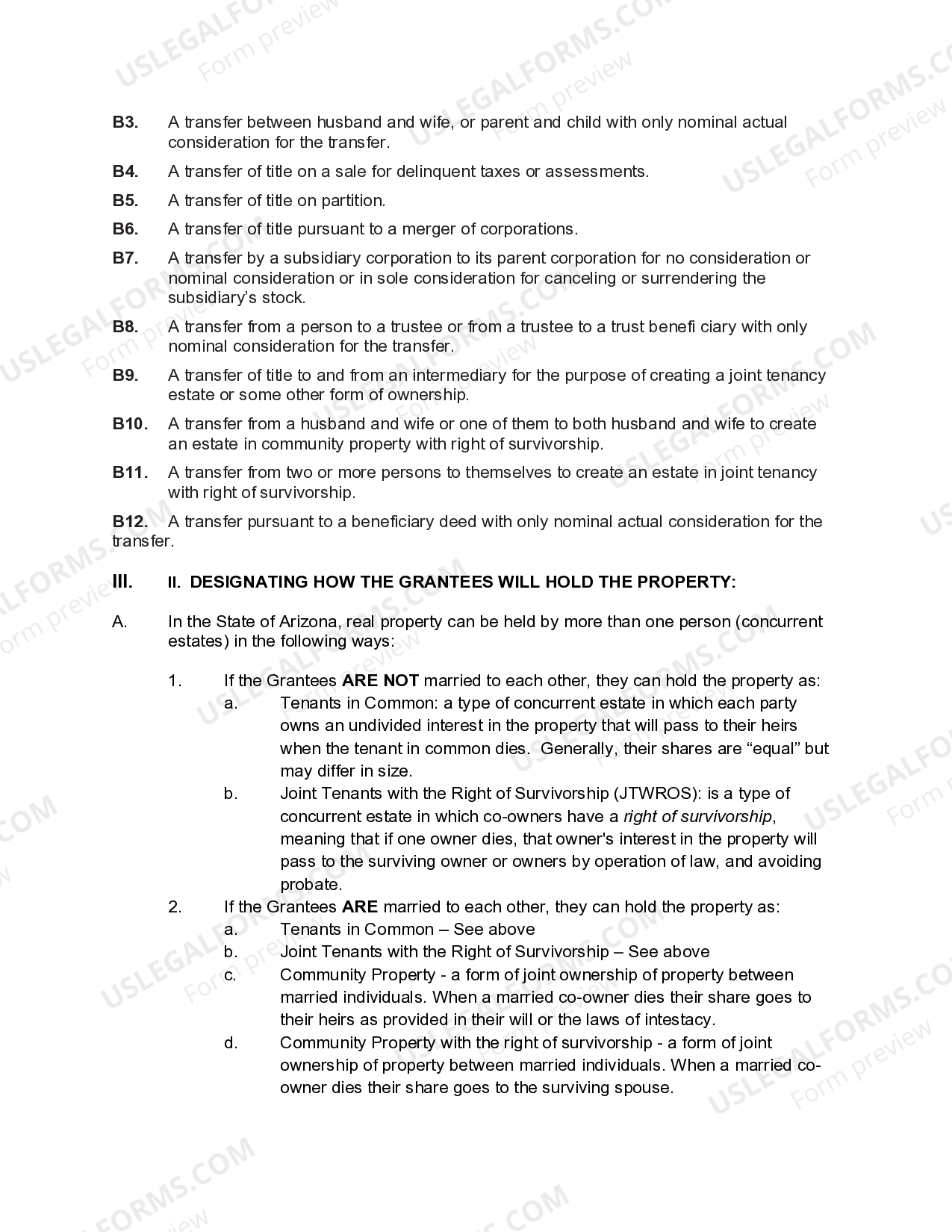 Arizona Life Estate Deed from Two married couples to an Individual ...