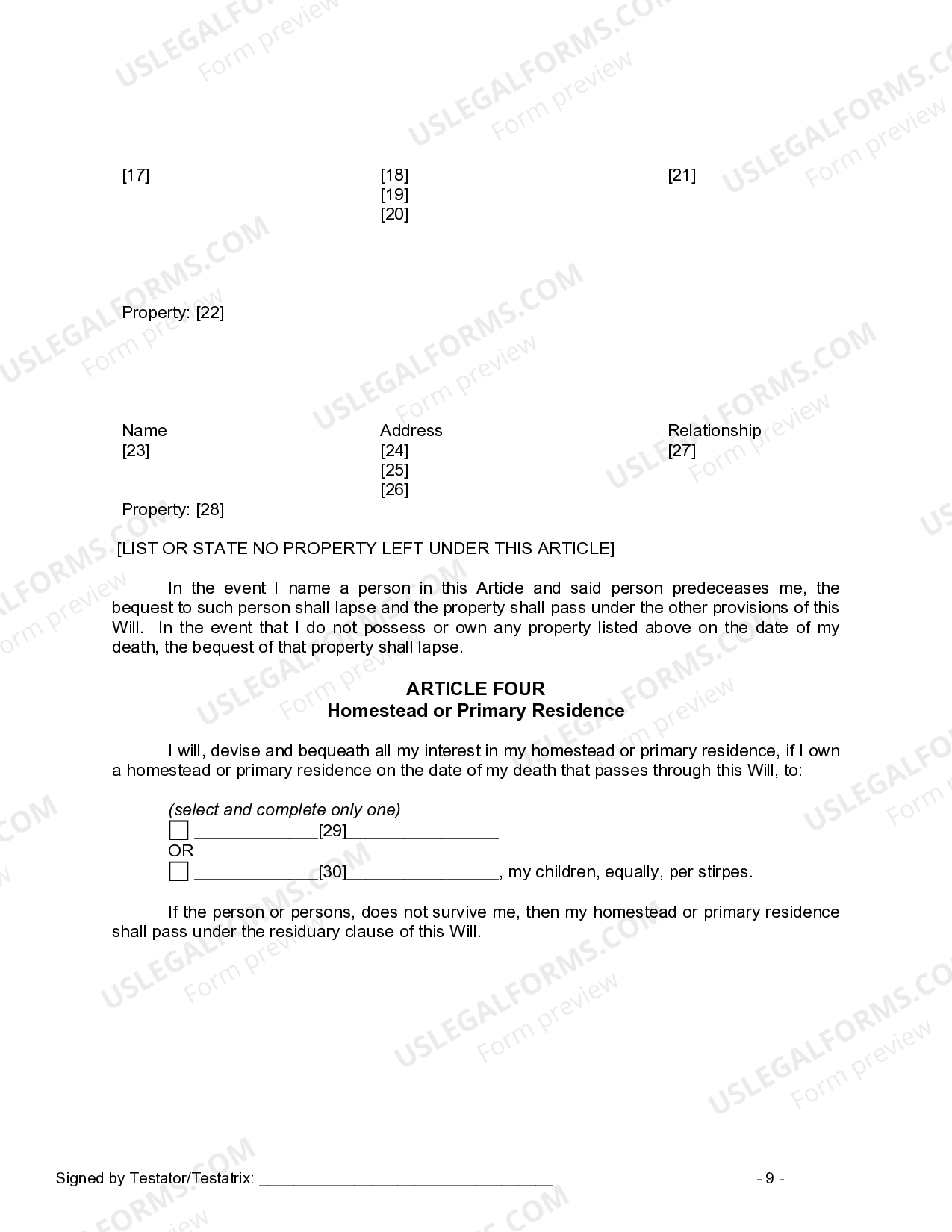 Arizona Mutual Wills Package of Last Wills and Testaments for Unmarried ...