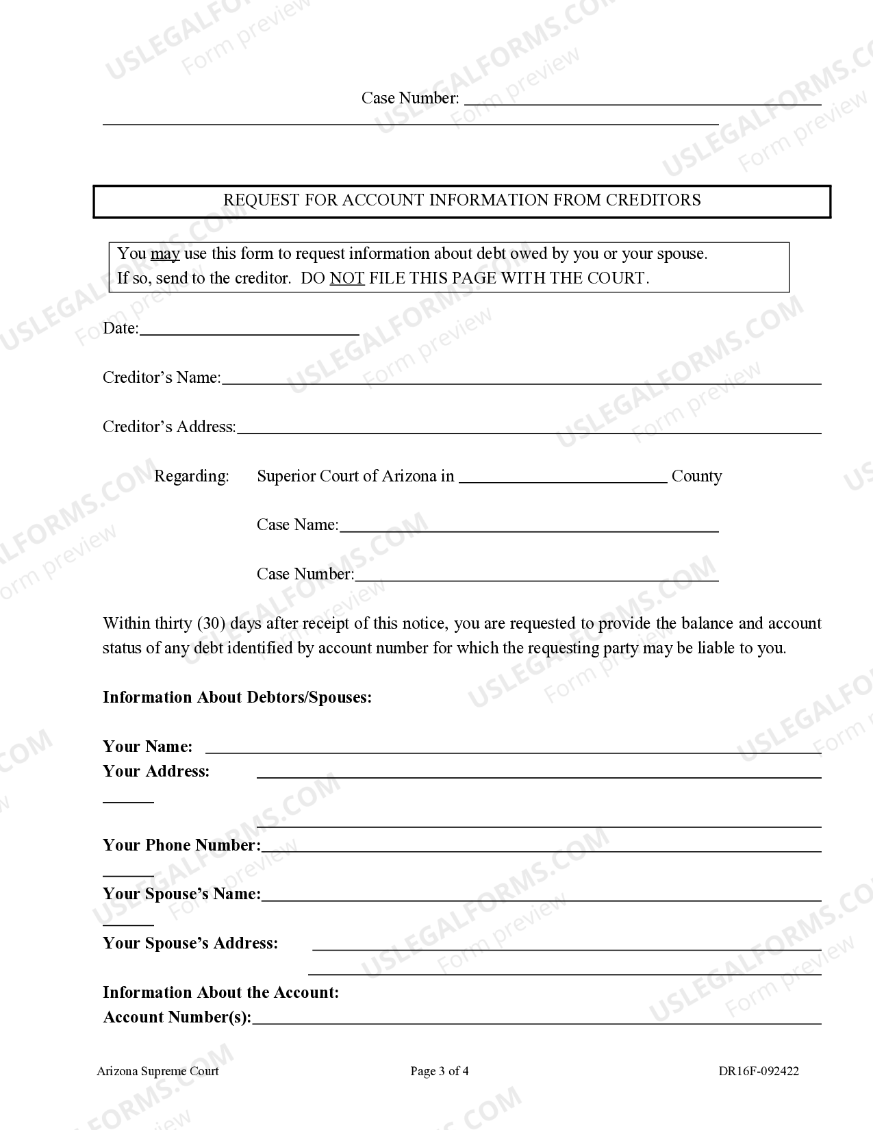 Arizona Notice Regarding Creditors - Premarital Agreements And Creditors In Arizona | US Legal Forms