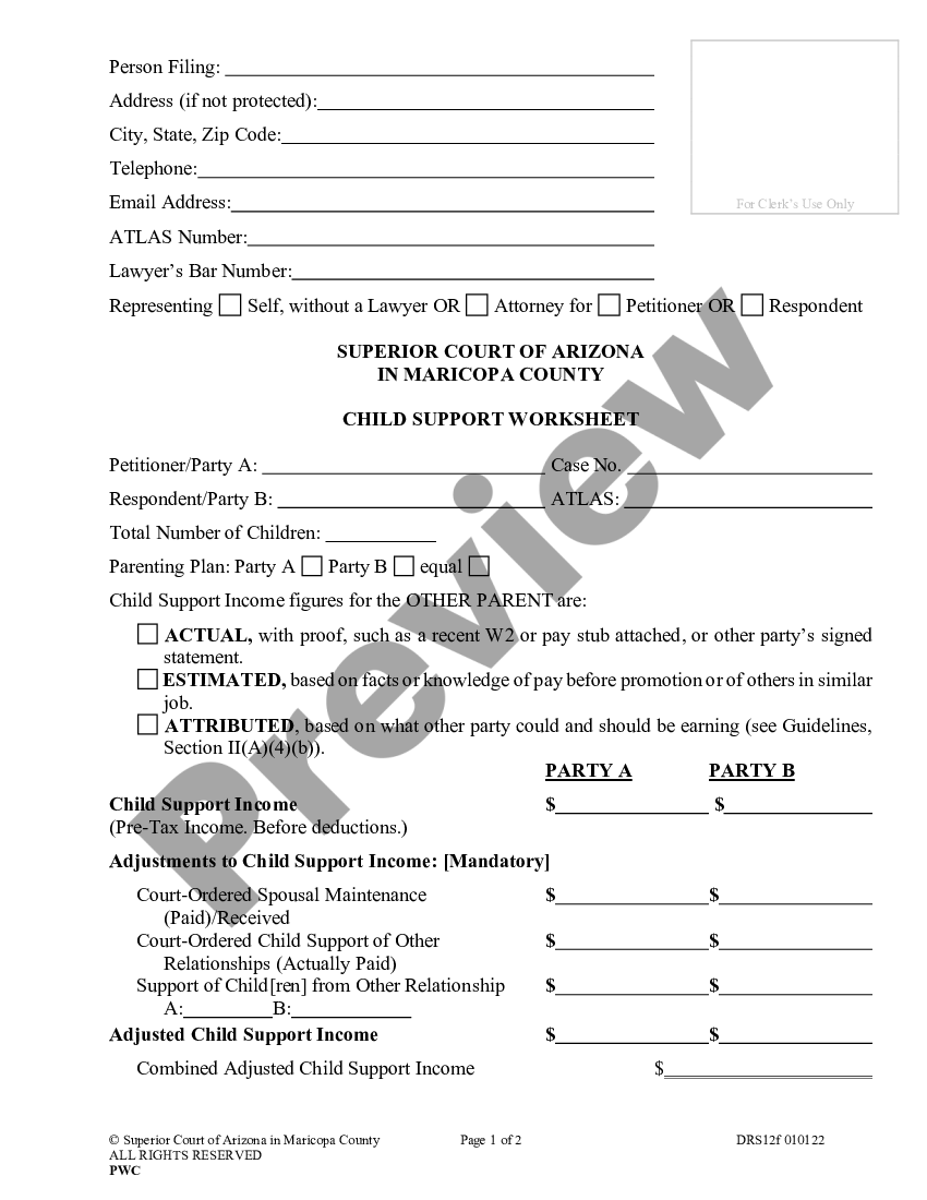 Parents Worksheet For Child Support Form 12 902 e US Legal Forms