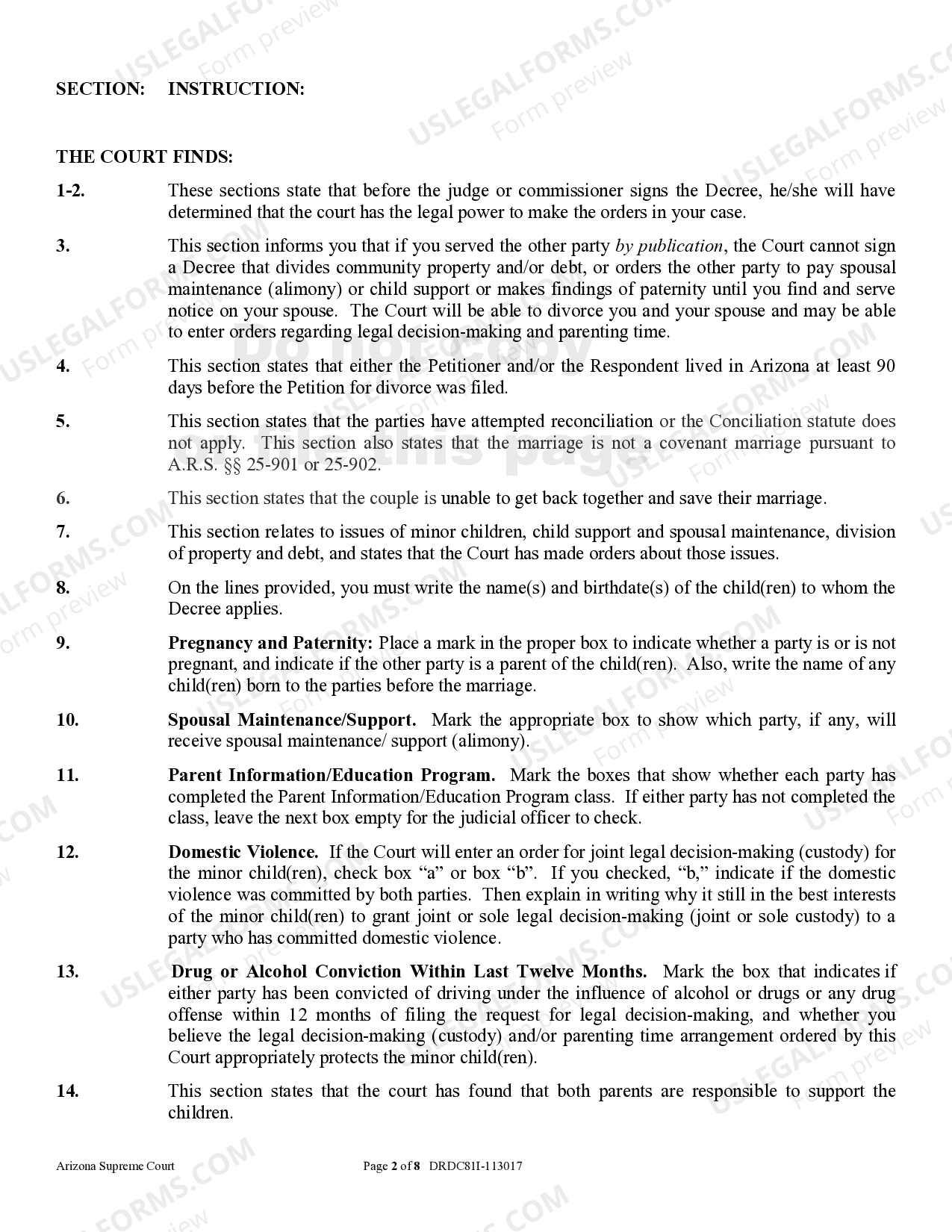 Arizona Instructions - Petition for Dissolution of Marriage - Divorce ...