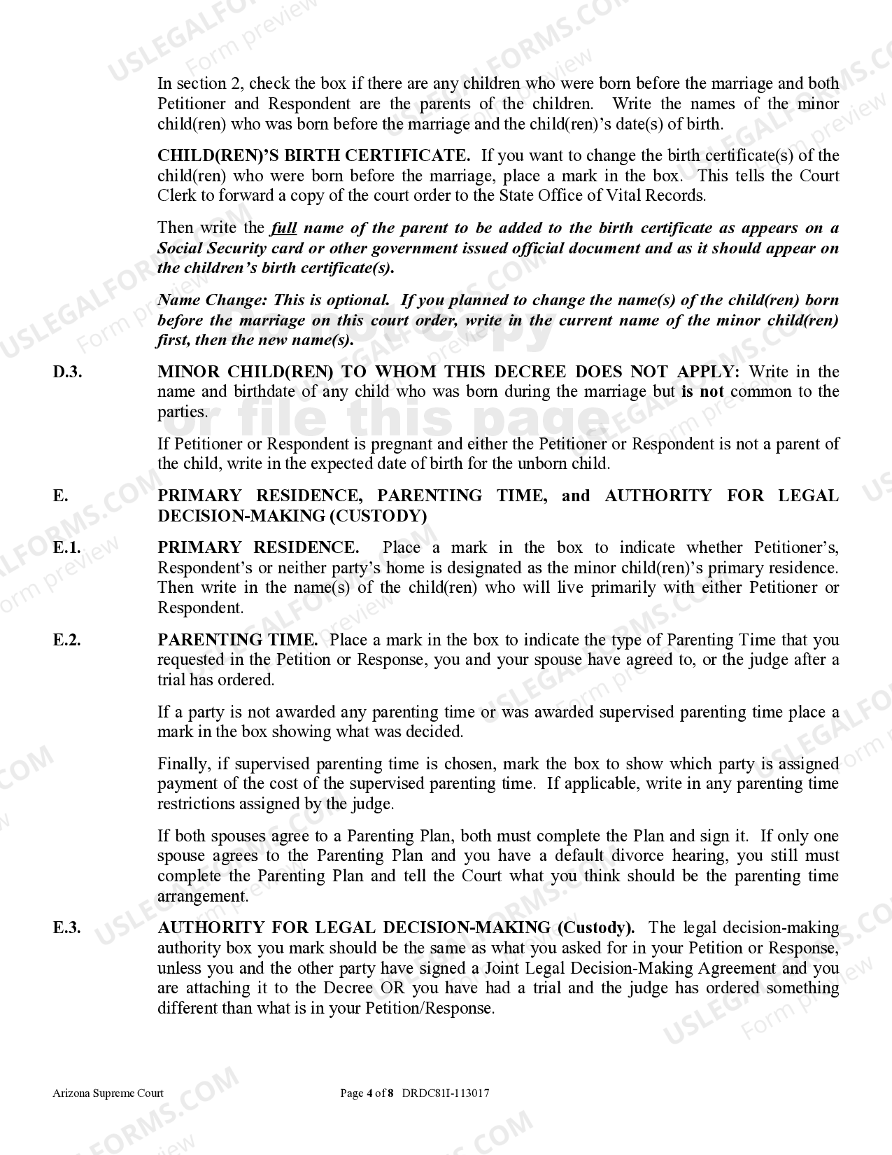 Arizona Instructions - Petition for Dissolution of Marriage - Divorce ...