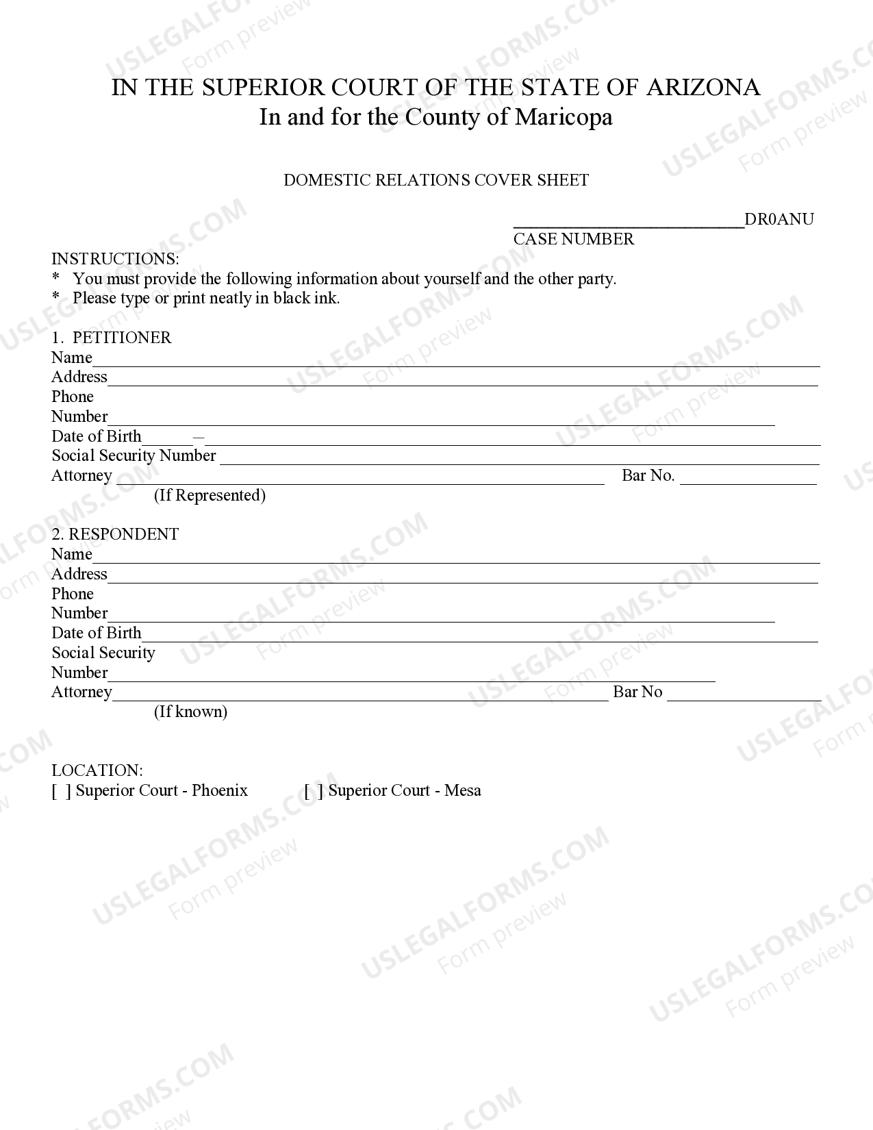 Arizona Cover Sheet - Annulment - Annulment Forms | US Legal Forms