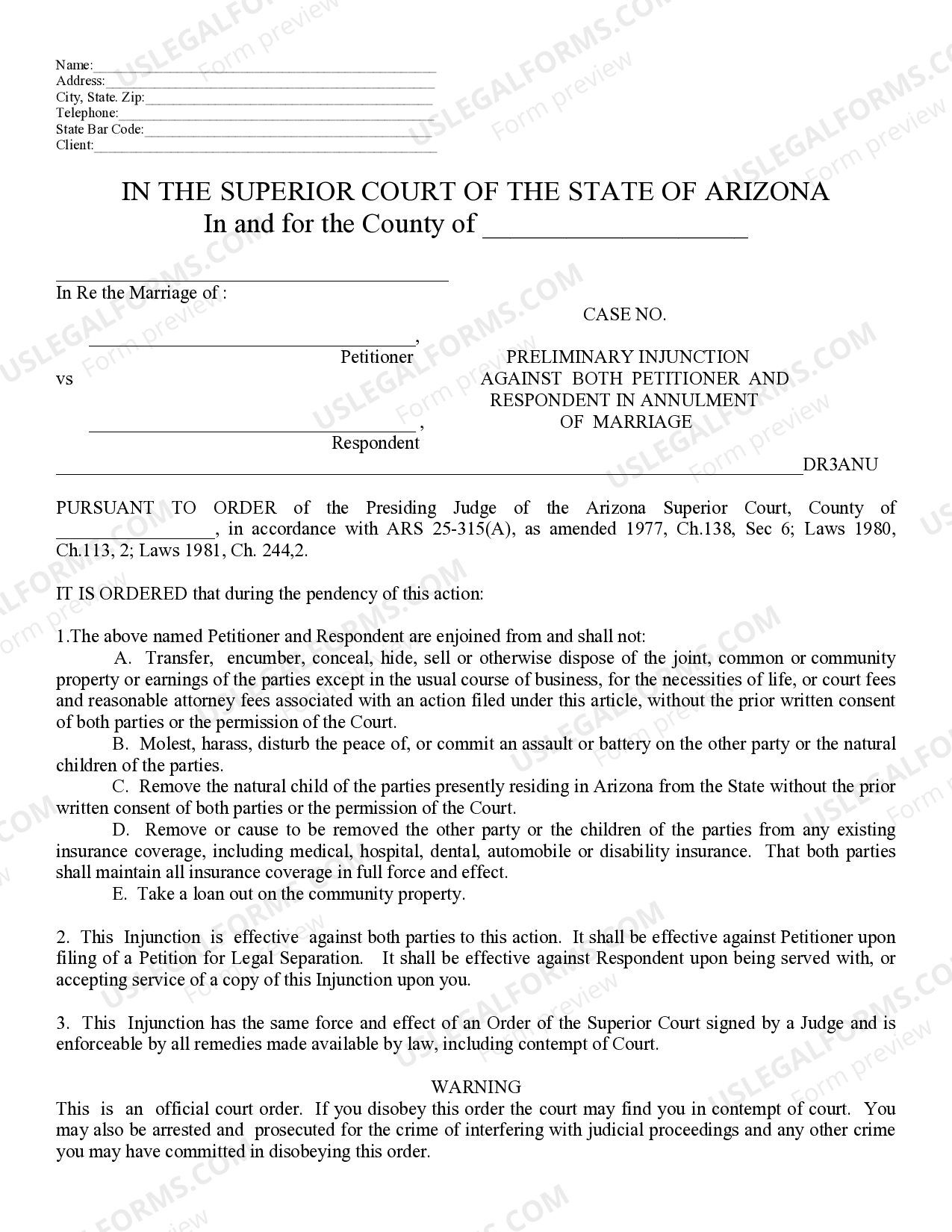 Arizona Preliminary Injunction - Arizona Injunction | US Legal Forms