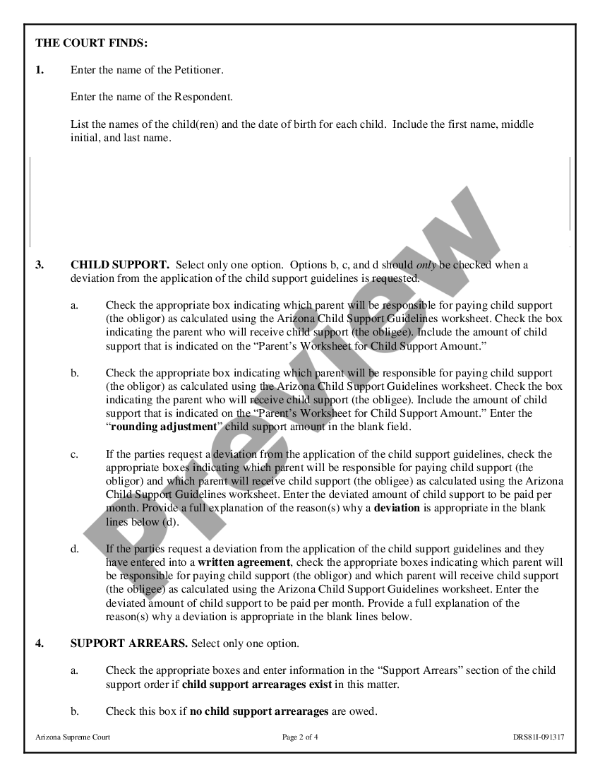 Arizona Child Support Formula US Legal Forms