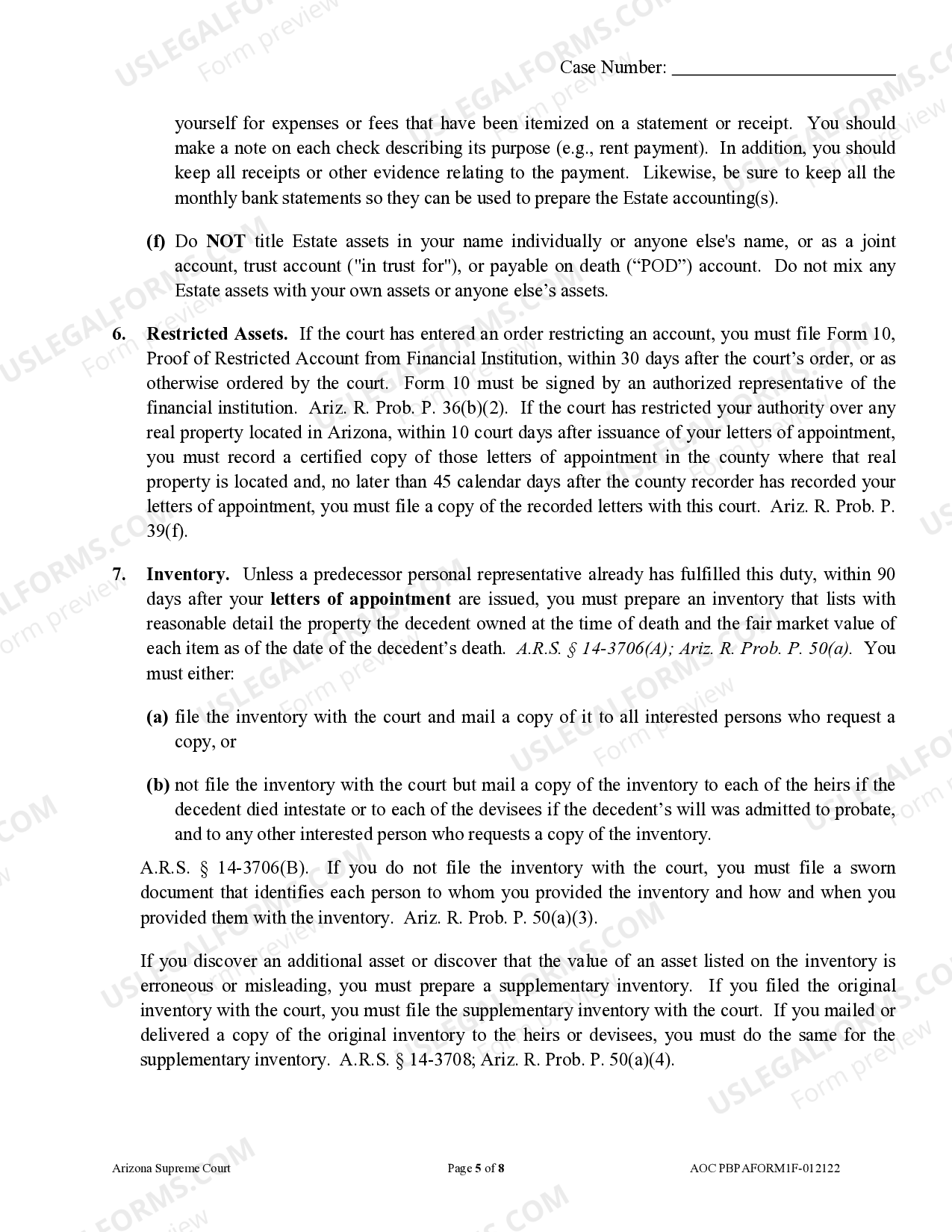 Arizona Order to Personal Representative and Acknowledgement and ...