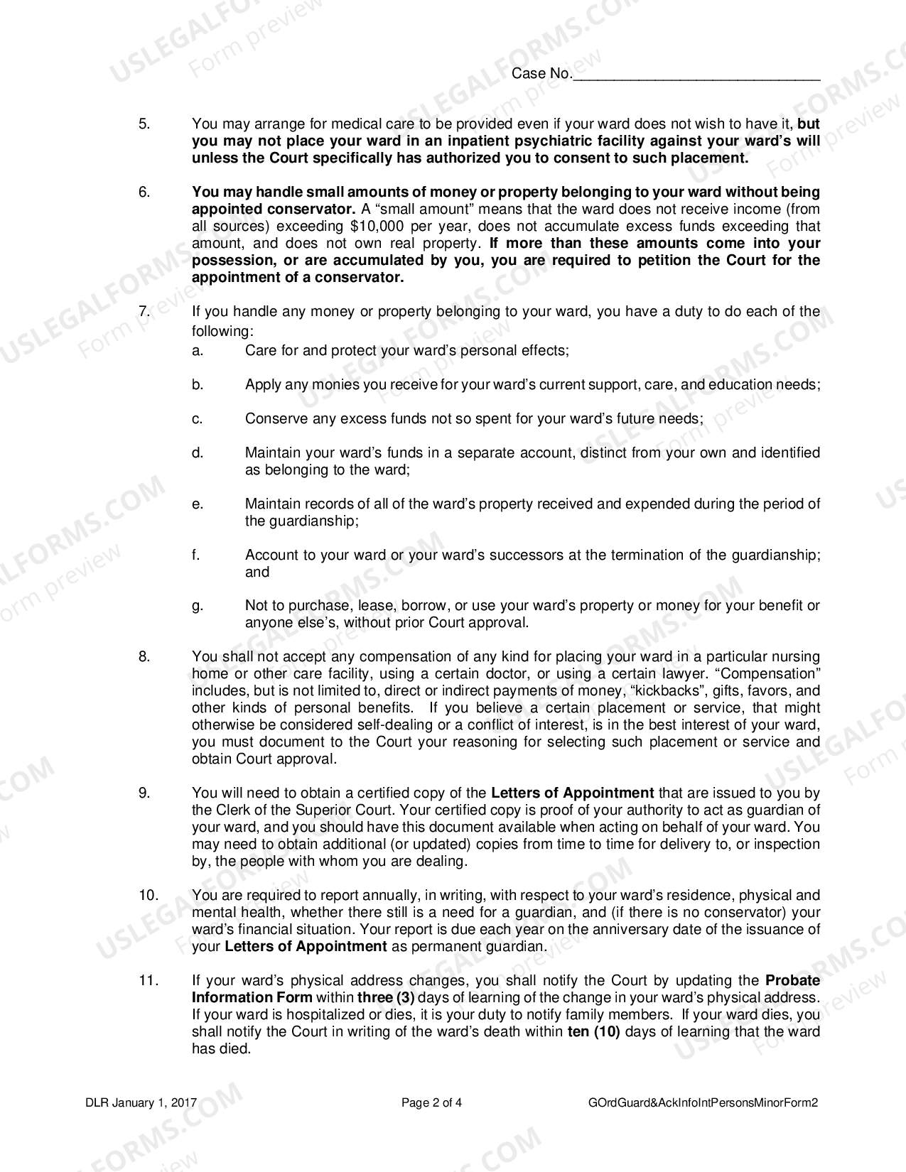 Arizona Order to Guardian and Acknowledgement and Information to ...