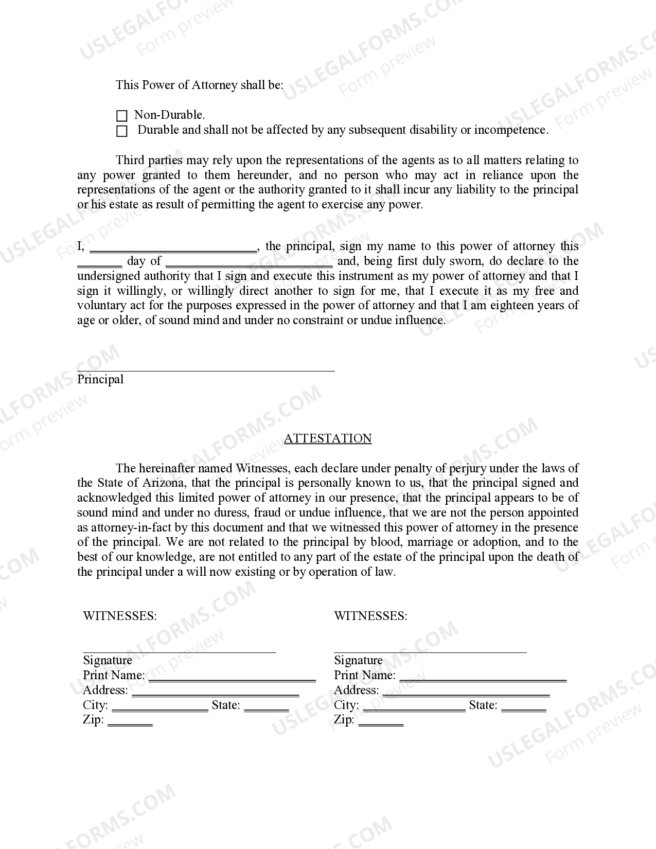 Limited Power Of Attorney Arizona With Odometer Disclosure | US Legal Forms