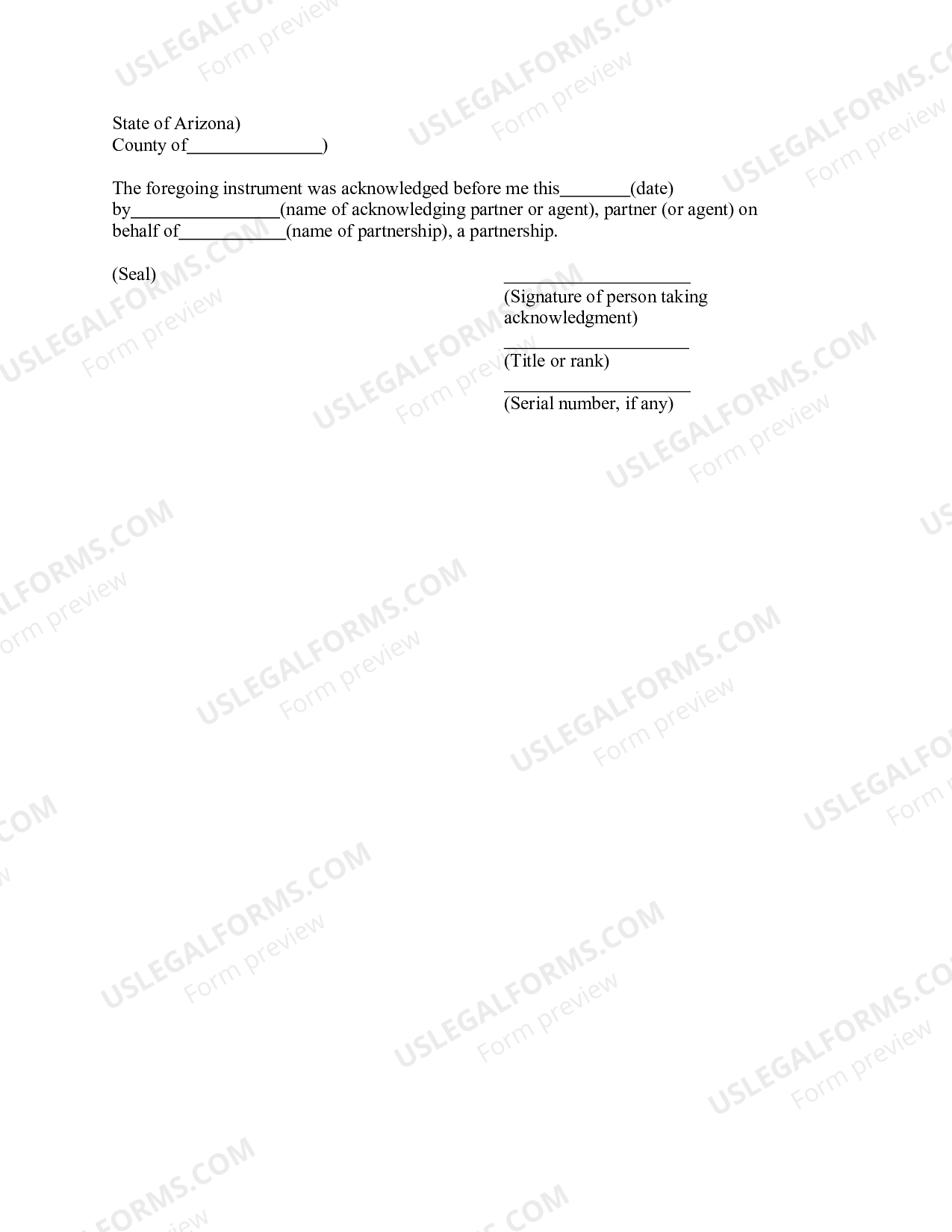 Arizona Acknowledgment for Partnership | US Legal Forms